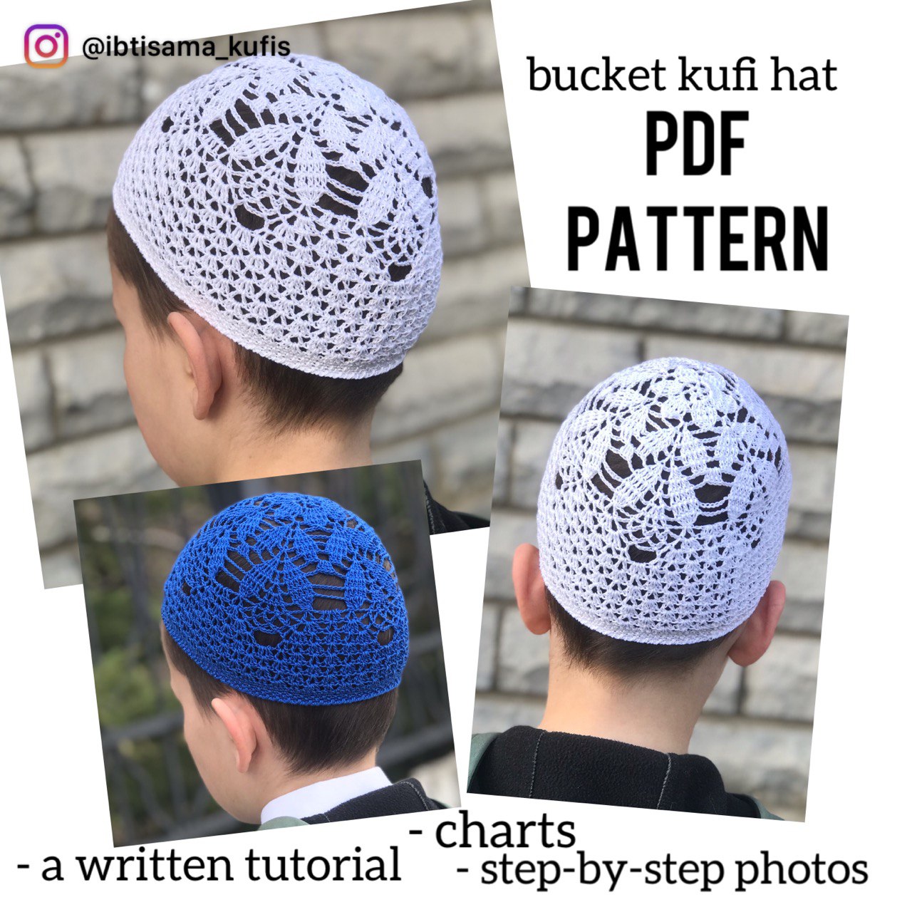 Mesh skull cap kufi unisex - PDF printable pattern | Inspire Uplift