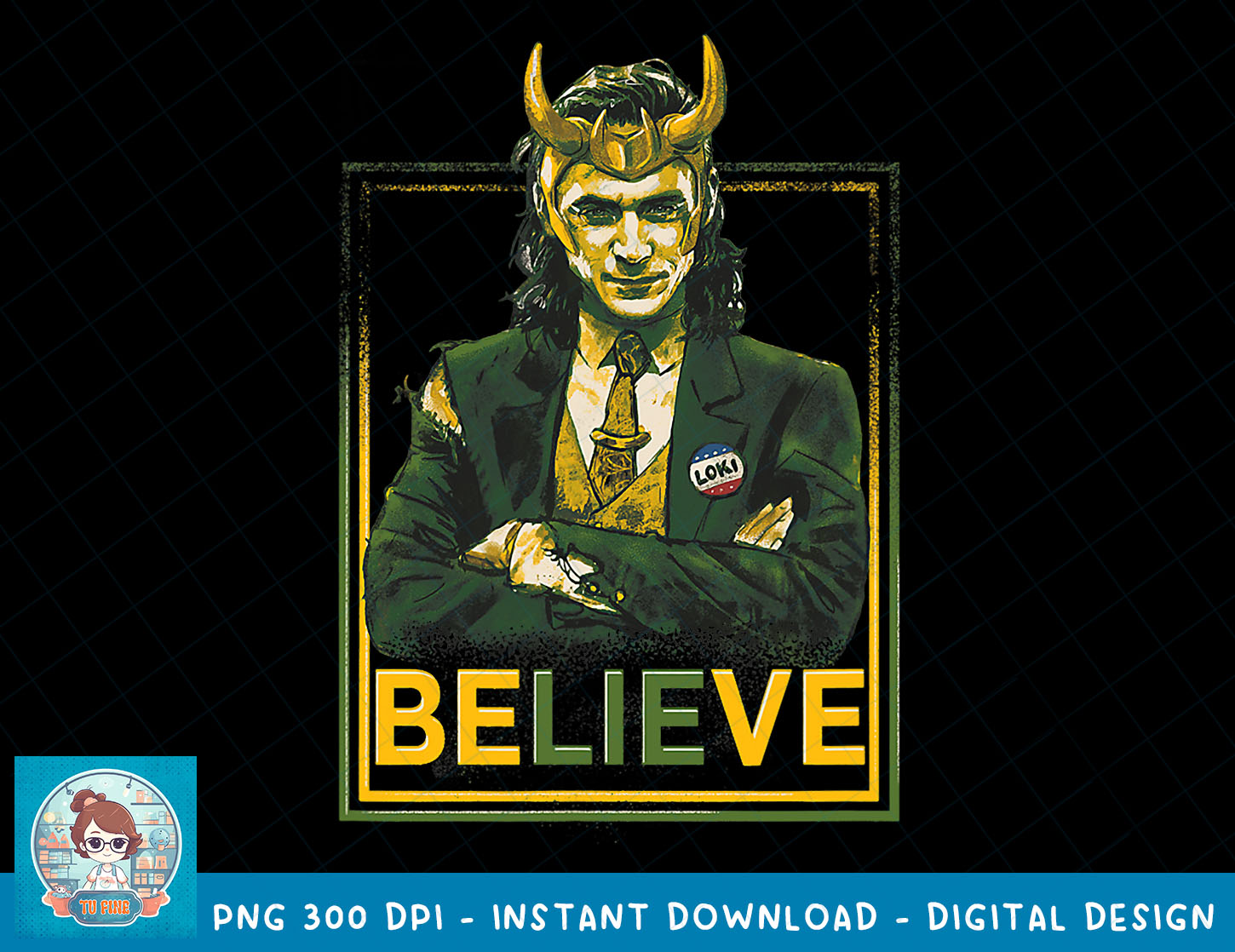 Marvel Loki BeLIEve Portrait T-Shirt copy PNG Sublimate - Inspire Uplift