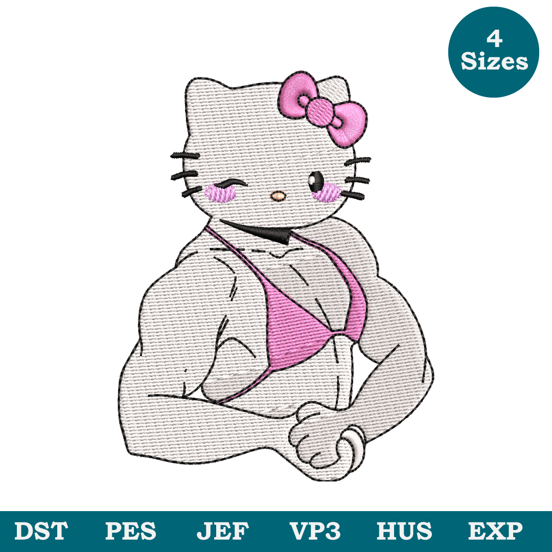 Hello Muscle Kitty Machine Embroidery Design 5 Sizes, Cute C | Inspire ...