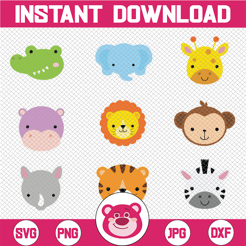 Jungle Animal Faces Cute Digital Clipart - Jungle Animal Png | Inspire ...