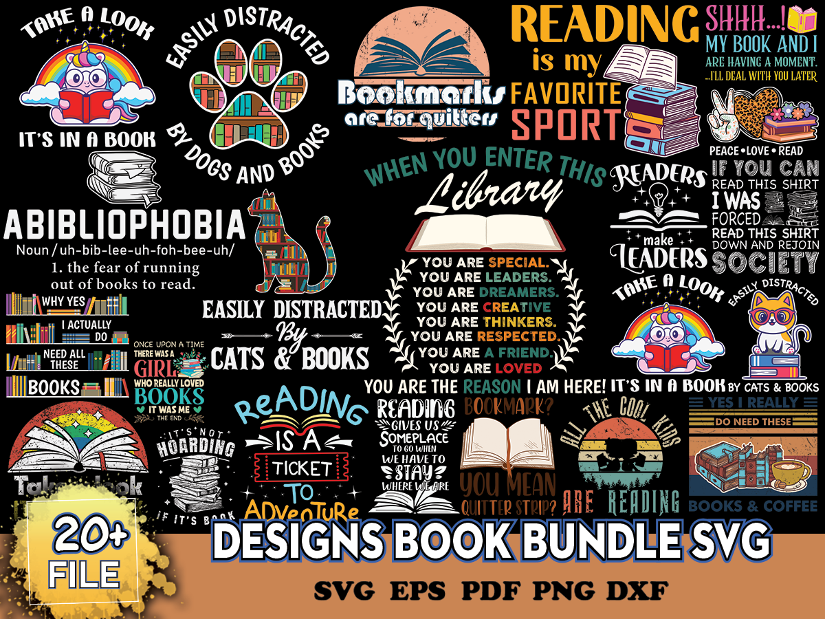 20 Designs Book Bundle Svg, Book Svg, Book Vector, Book Clip | Inspire ...