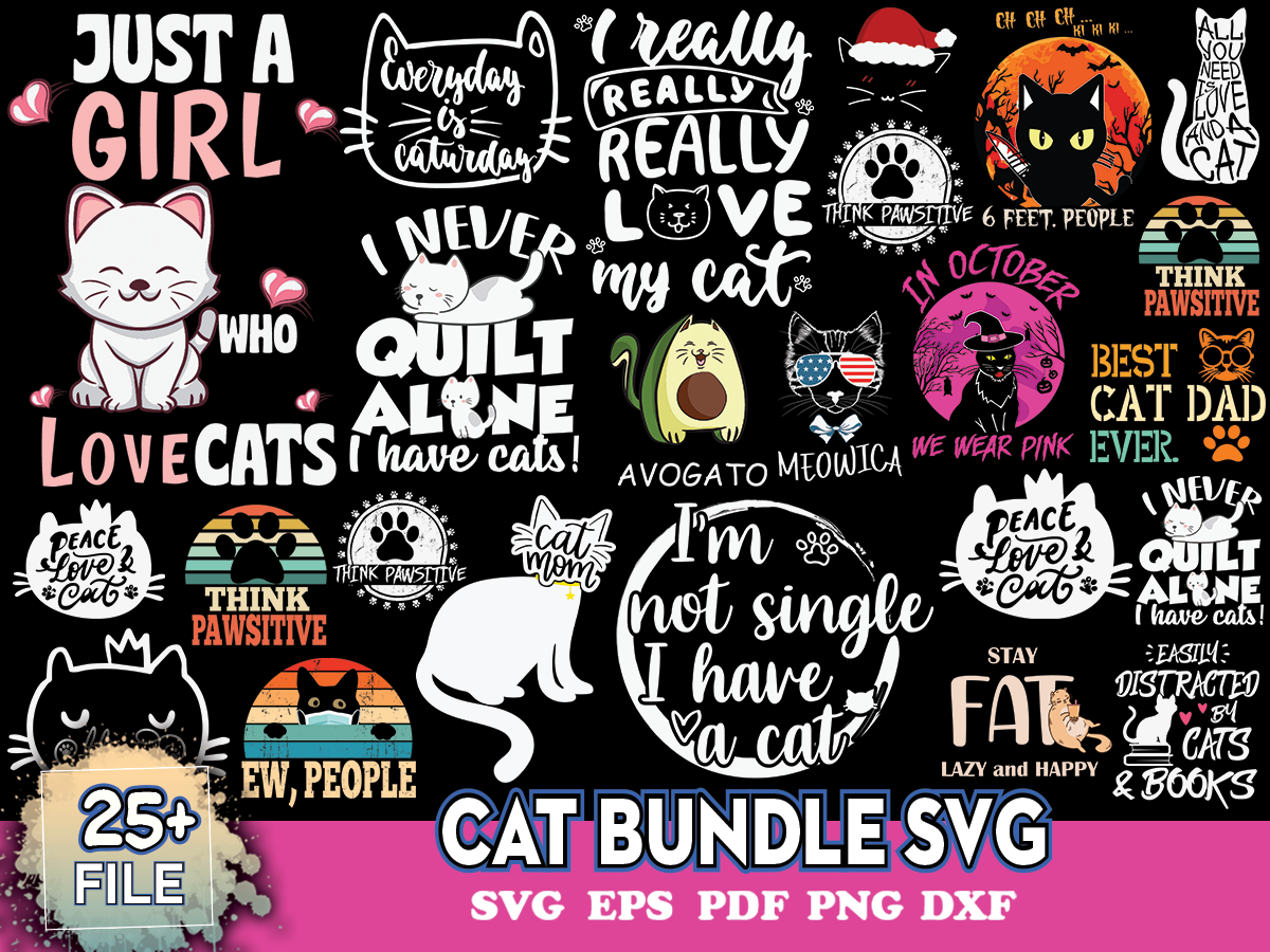 25 Files Cat Bundle Svg, Cat Svg, Cat Vector, Cat Clipart | Inspire Uplift