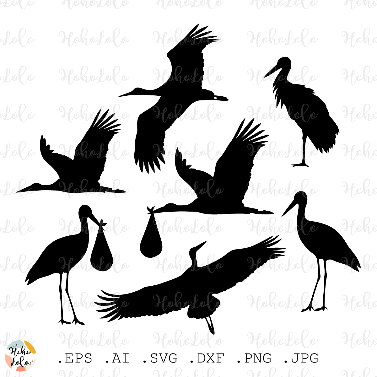 Stork Svg Silhouette Stencil Template Dxf Cricut file Baby S | Inspire ...