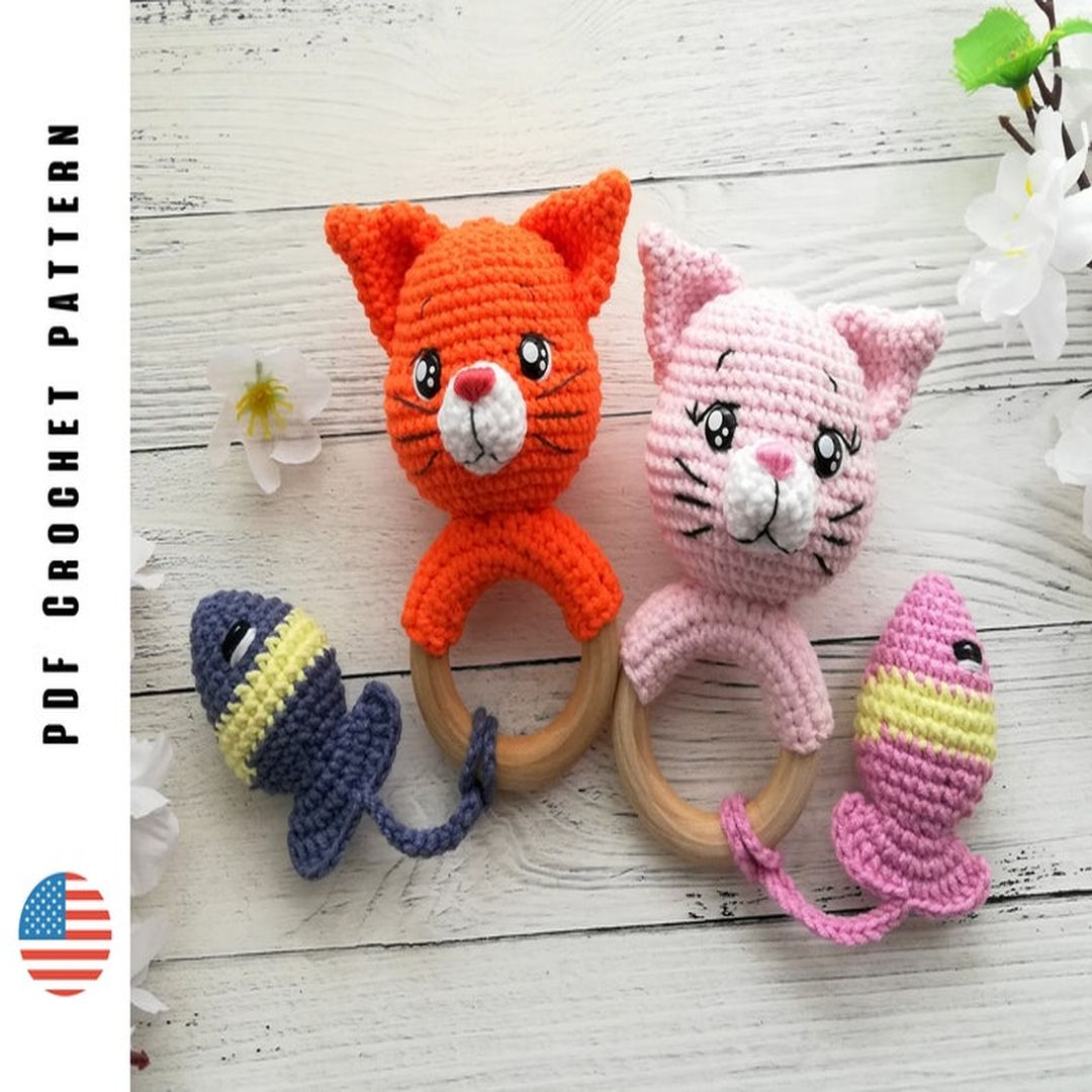 Crochet cat rattle pattern, amigurumi cat teething ring , To - Inspire ...