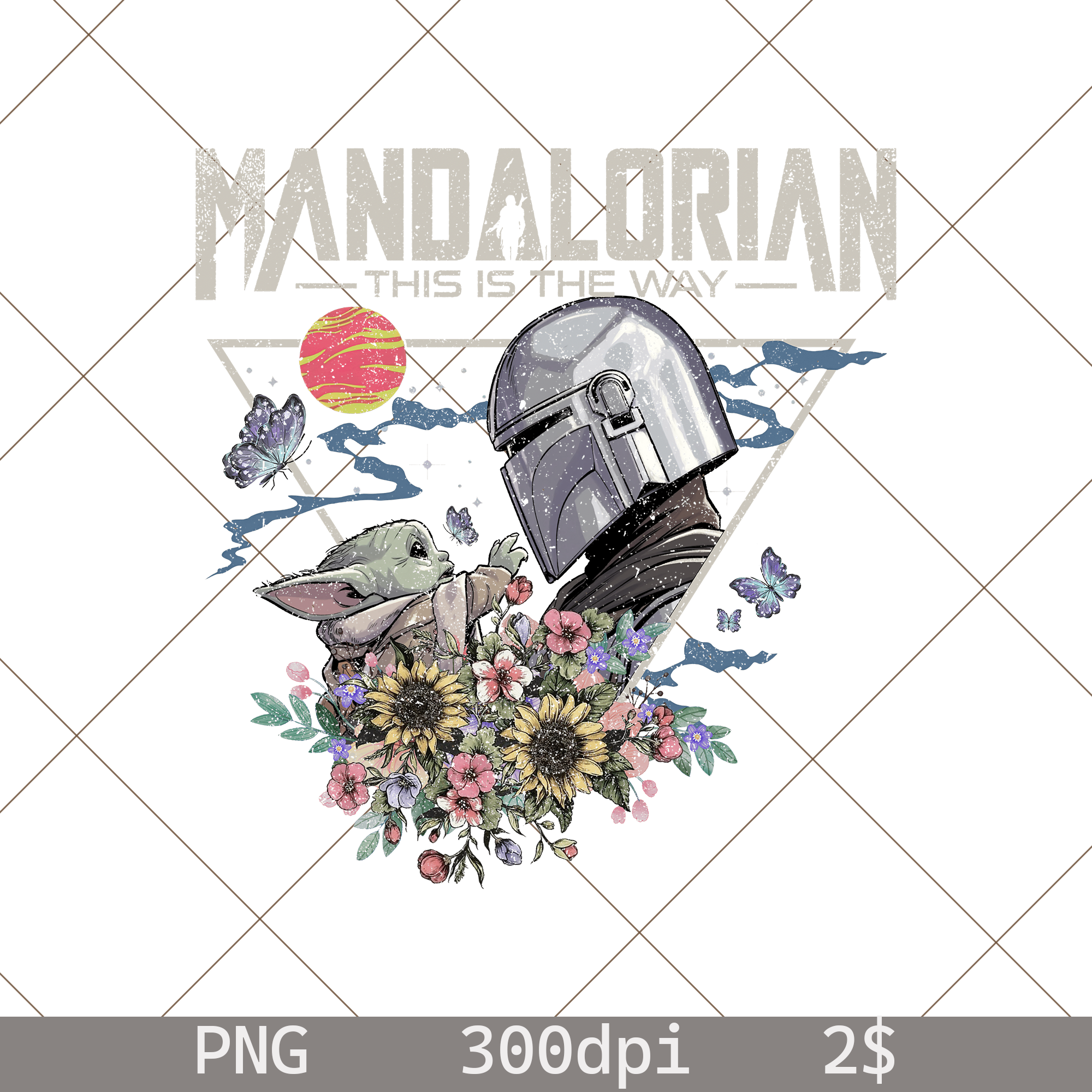 Retro Mandalorian Grogu Flower PNG, Mandalorian Flower PNG, | Inspire ...