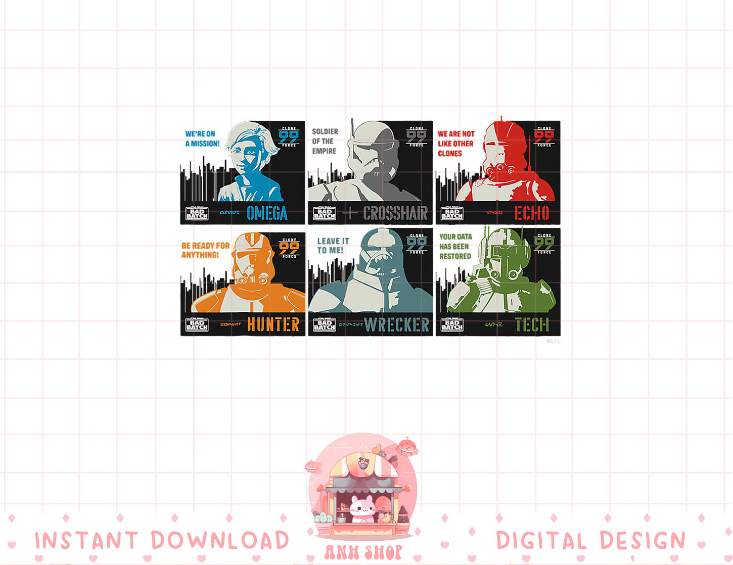Star Wars The Bad Batch Faces Names and Quotes png | Inspire Uplift