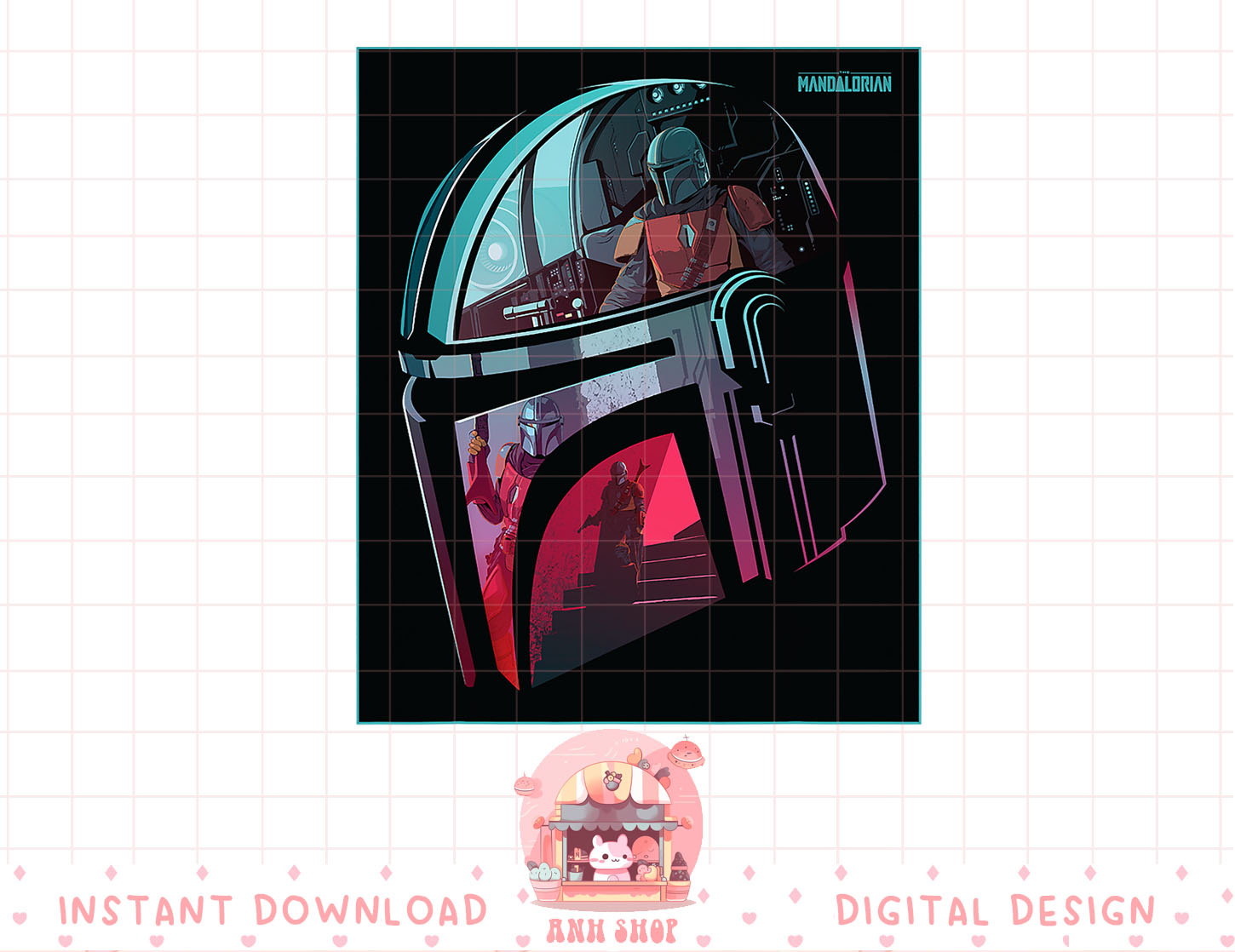 Star Wars The Mandalorian Neon Helmet png | Inspire Uplift