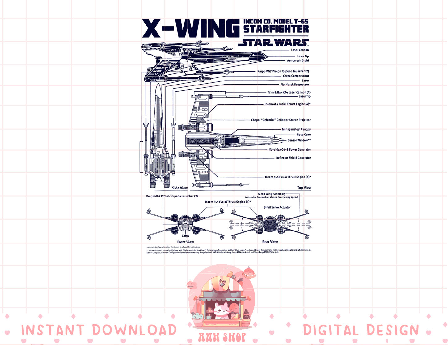 Star Wars X-Wing Schematic Specs Graphic png | Inspire Uplift