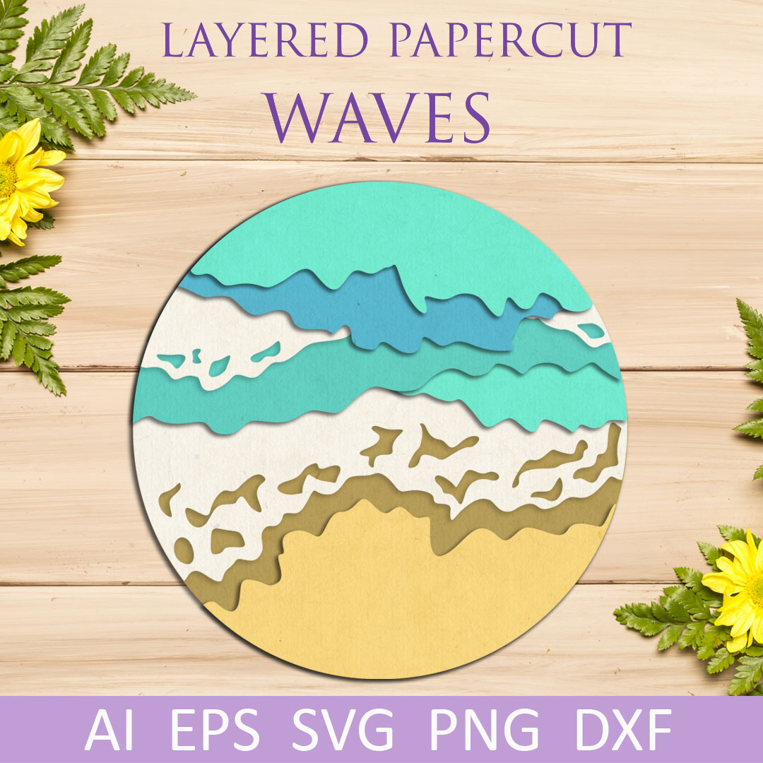 3d summer layered papercut, Sea waves shadow box svg for cri - Inspire ...
