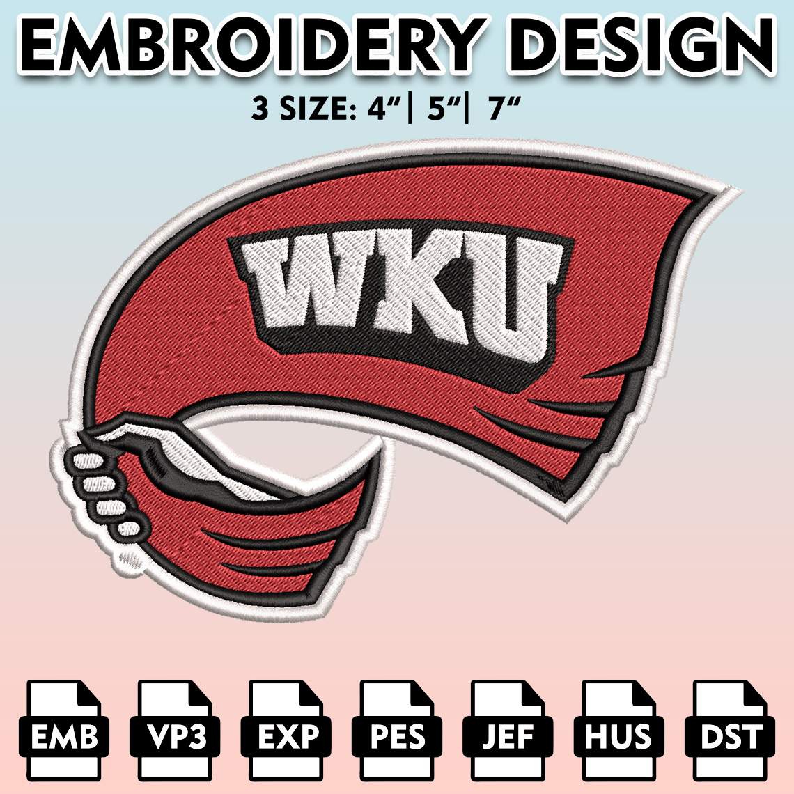 NCAA Logo Embroidery Designs, NCAA WKU, Western Kentucky Hil | Inspire ...