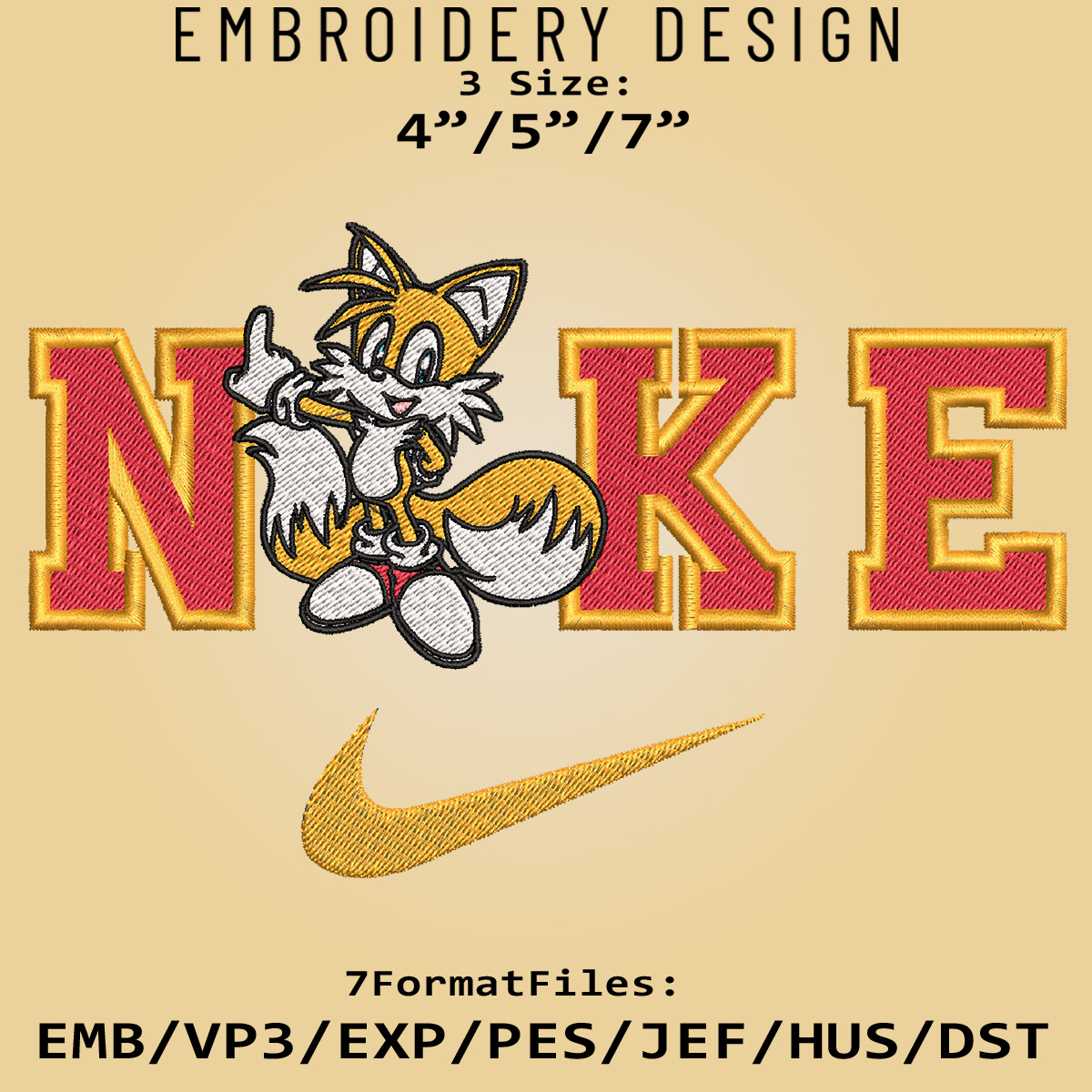 Nike Miles "Tails" Prower Embroidery Designs, Sonic the Hedg | Inspire ...