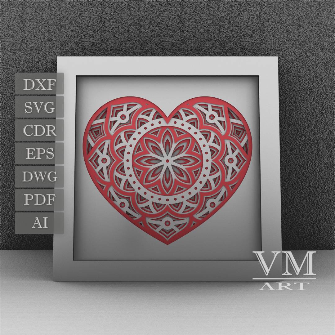 S24 - Layered 3D Heart Shadow Box SVG, Laser cut file Mandal | Inspire ...