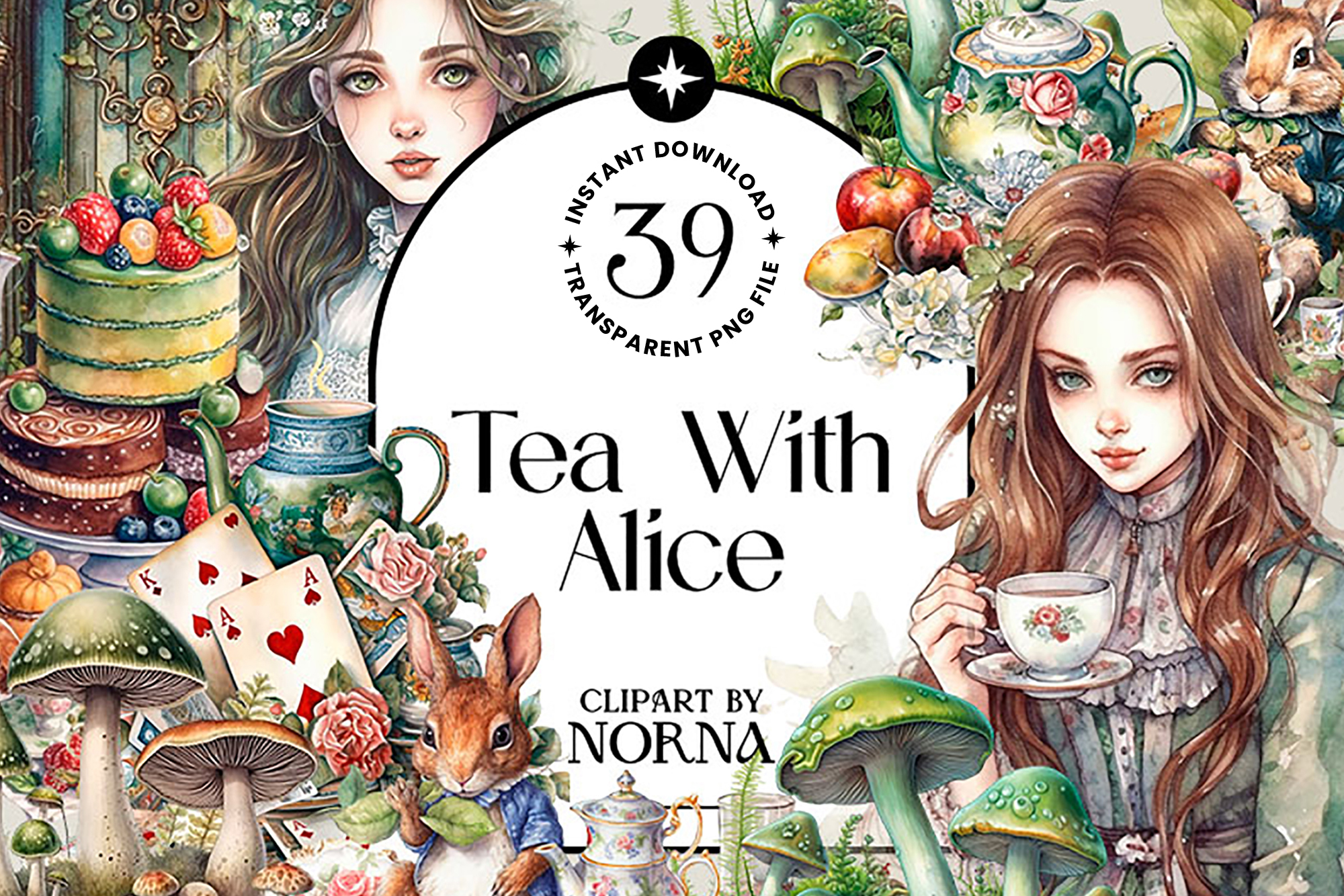 Tea witch Alice bundle watercolor clipart png transparent ba | Inspire ...
