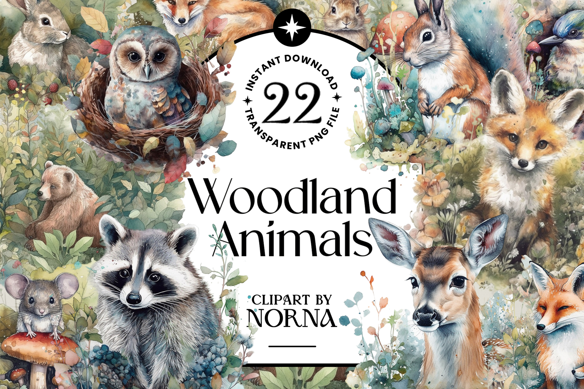 Woodland cute Animals bundle watercolor clipart png transpar - Inspire ...