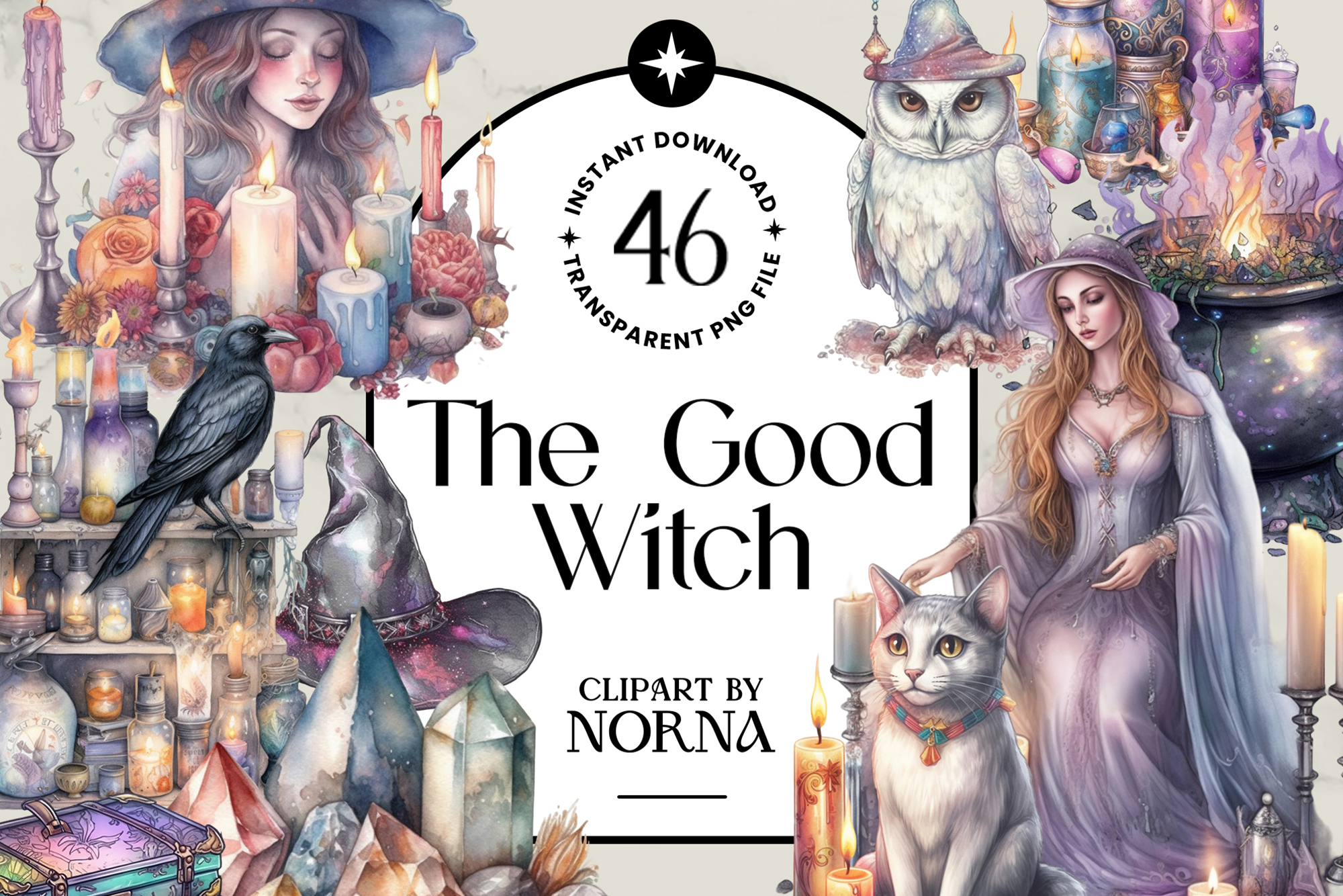 The good magic witch bundle watercolor clipart png transpare | Inspire ...