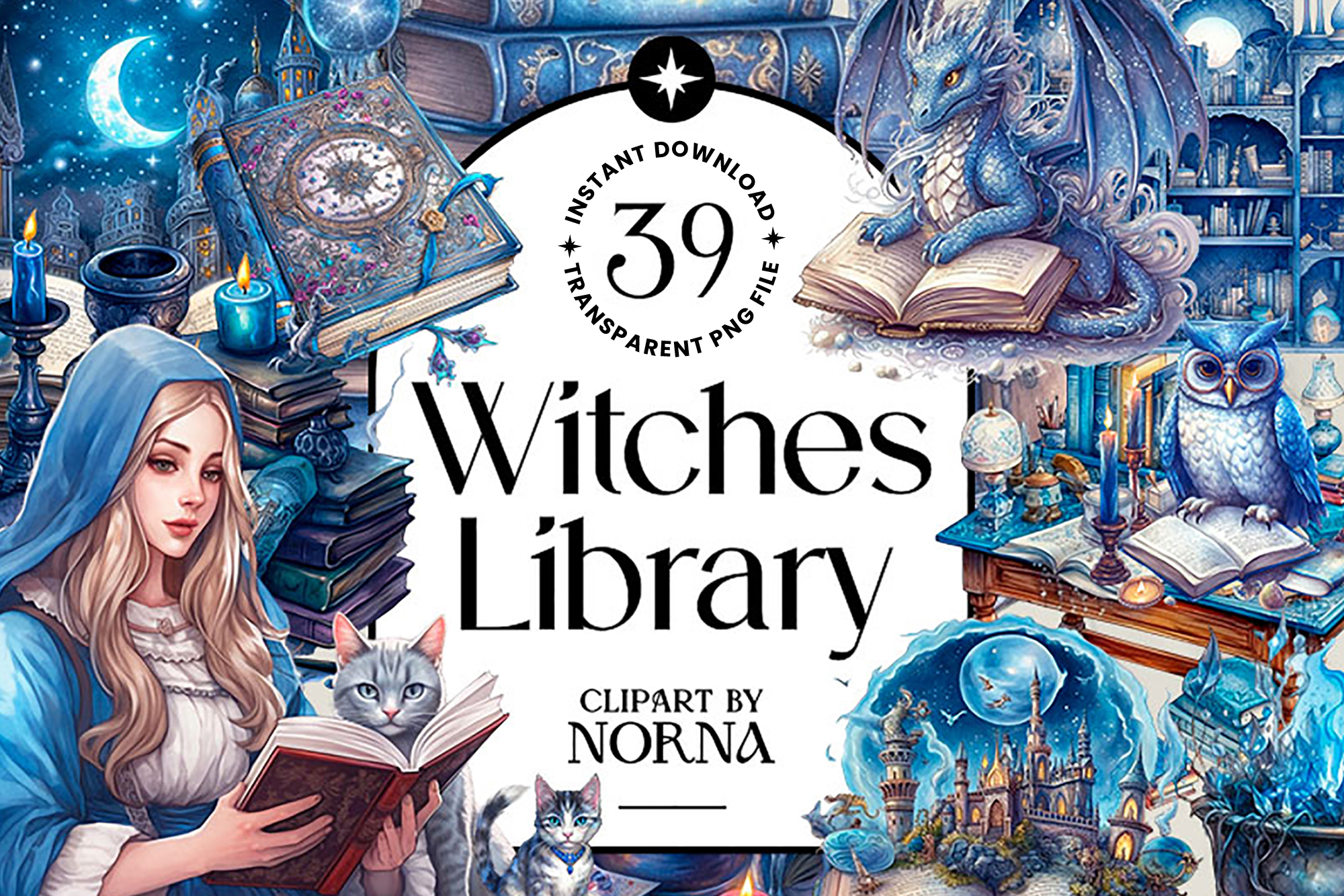 Witches Library bundle watercolor clipart png transparent ba | Inspire ...