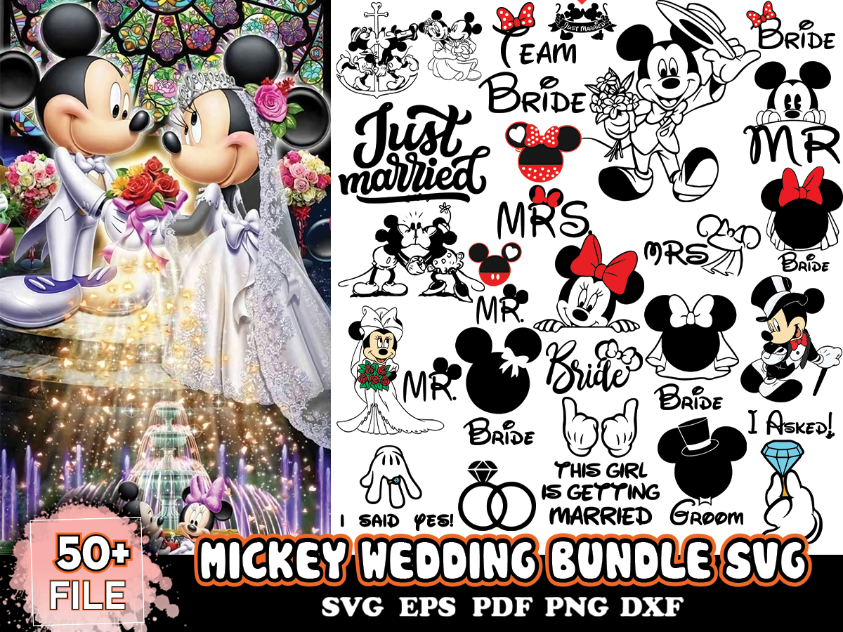 50 Mickey Wedding Bundle Svg, Wedding Party Svg | Inspire Uplift