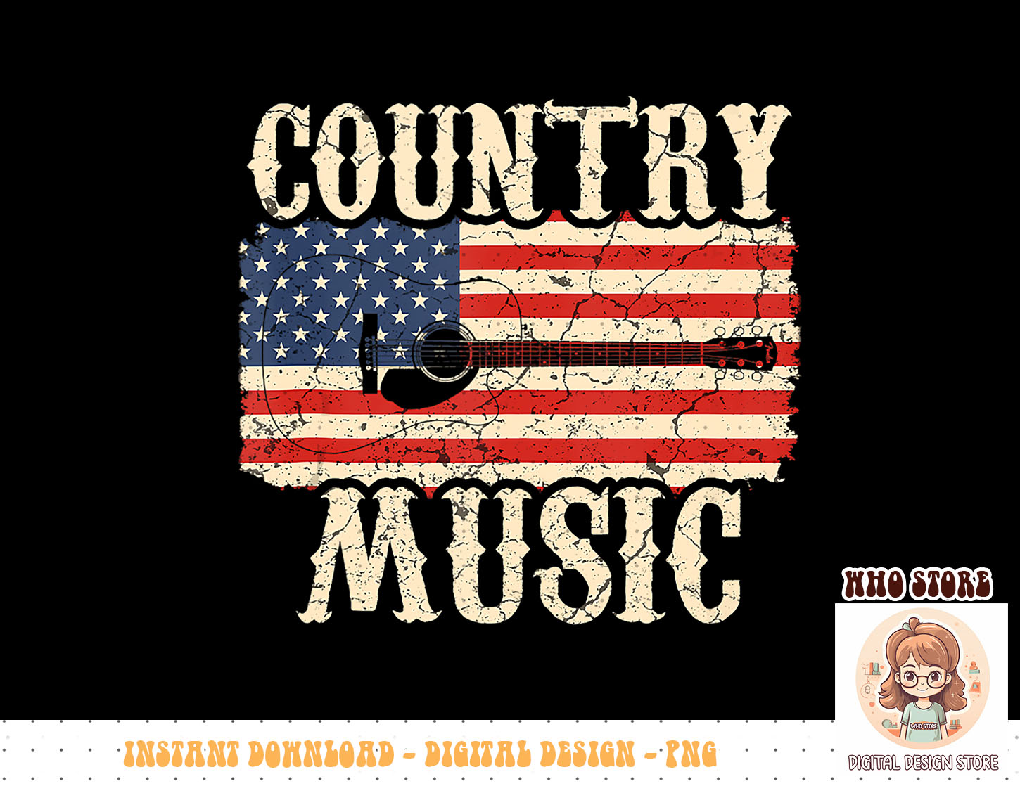 Country Music Retro Vintage Guitar American Flag png | Inspire Uplift