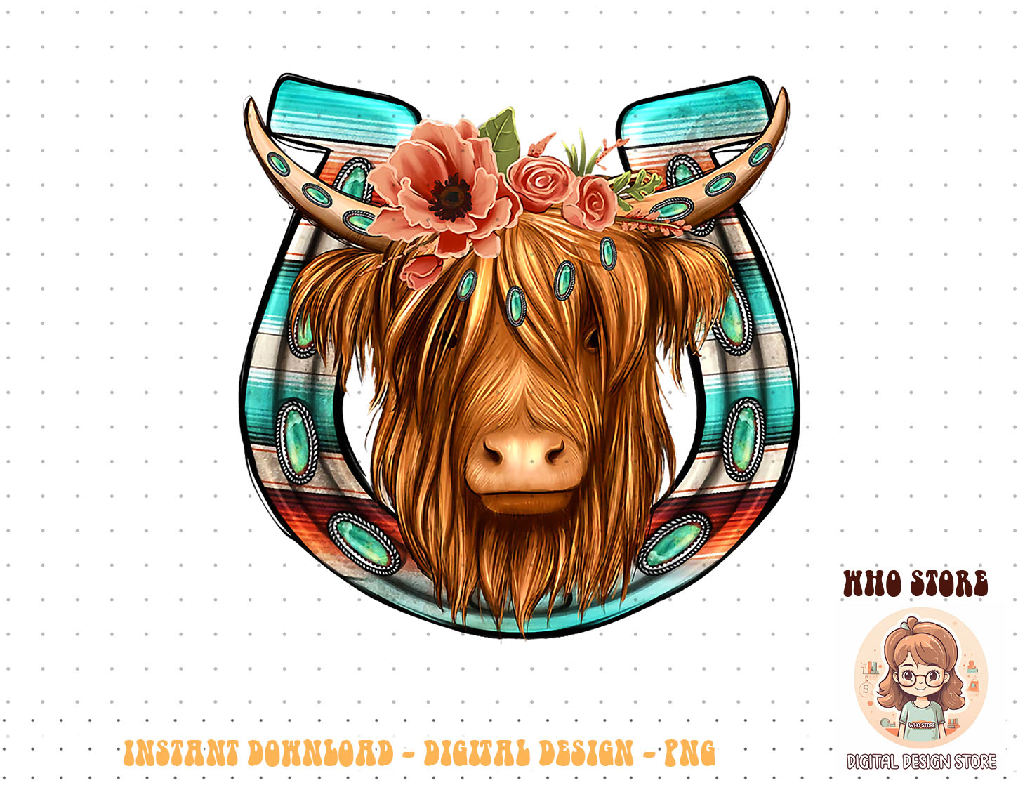 Floral Highland Cow Heifer Horseshoe Western Country Cowboy - Inspire ...
