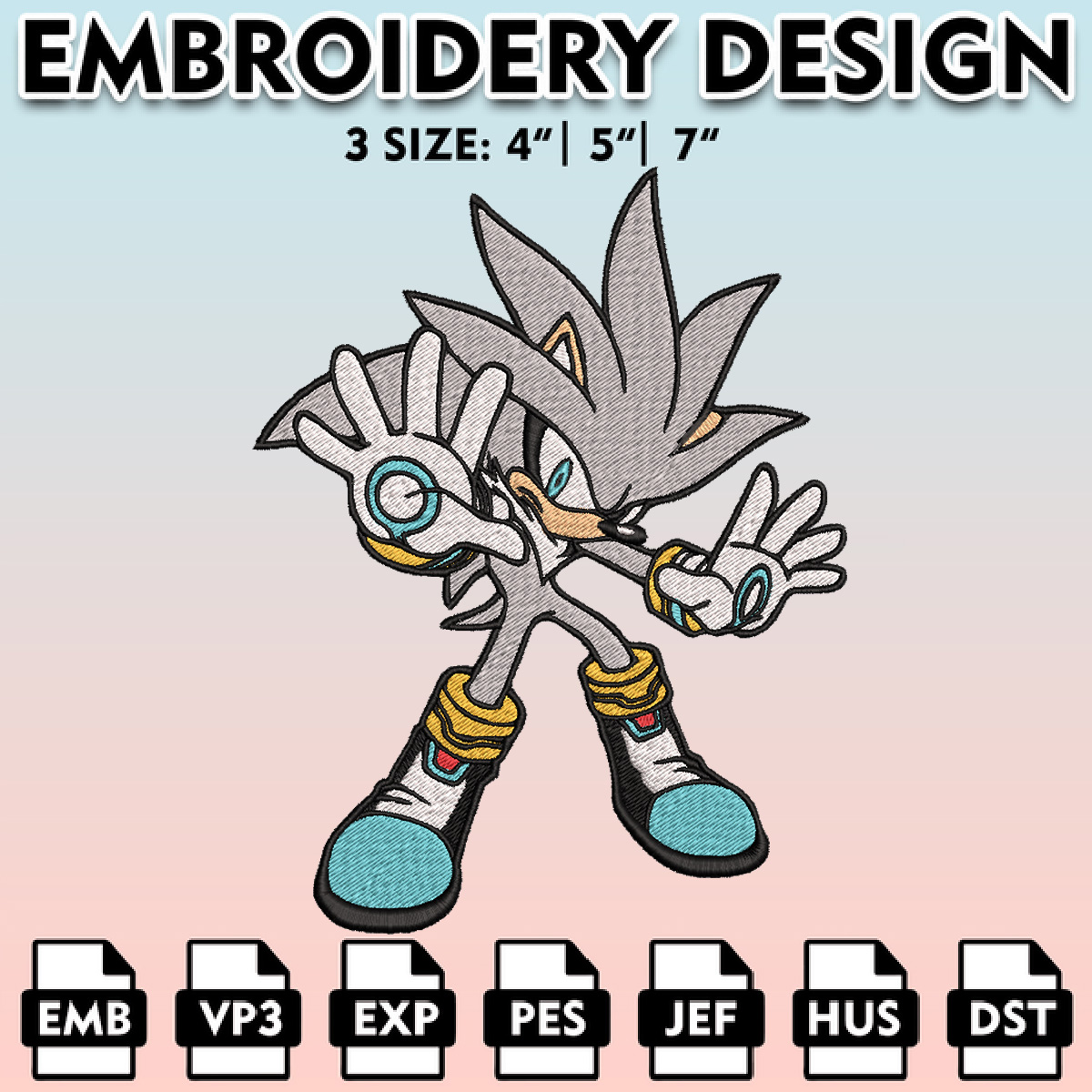 Silver the Hedgehog Embroidery Designs, Sonic the Hedgehog E | Inspire ...
