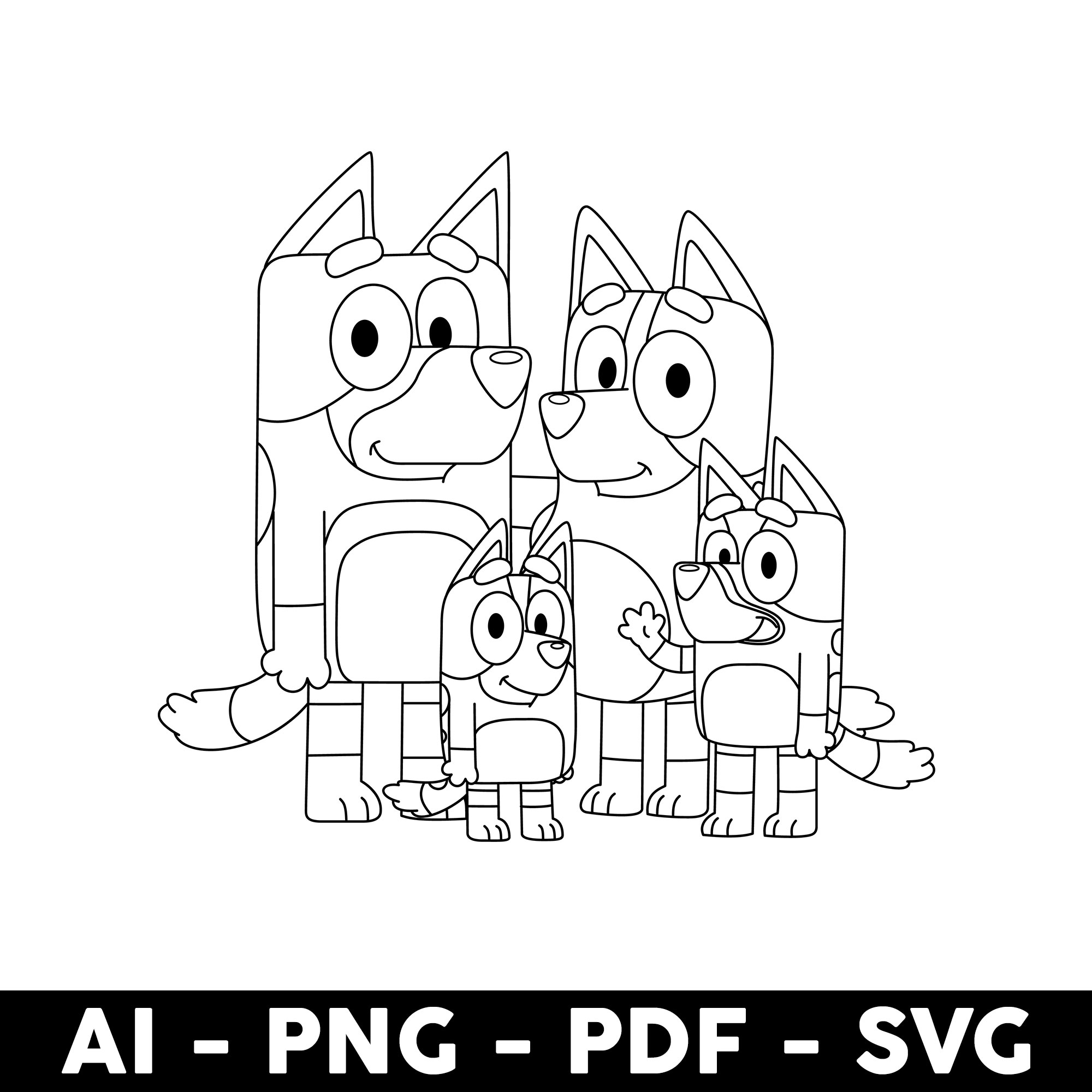 Bluey Family Outline Svg, Bluey Dog Family Svg, Bluey Svg, B - Inspire ...