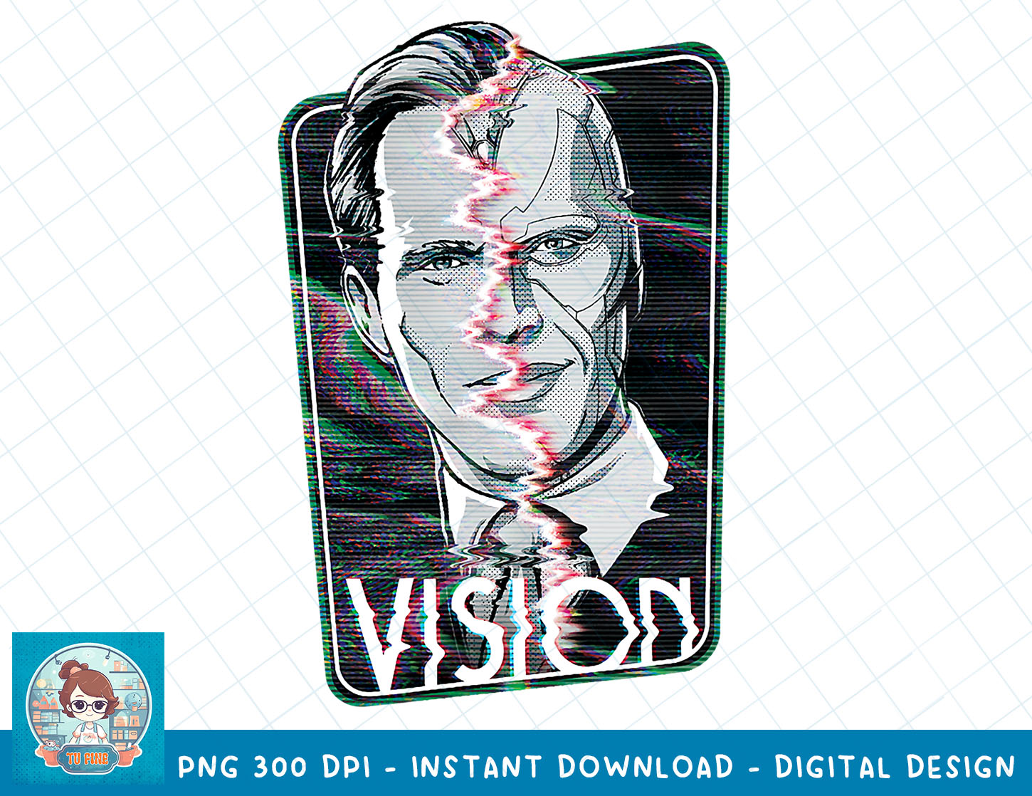 Marvel WandaVision Vision Split Face Glitch T-Shirt copy png | Inspire ...