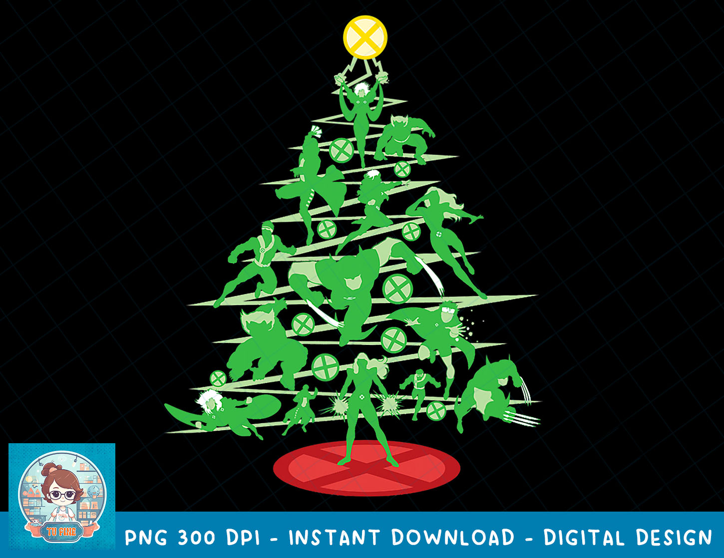Marvel X-Men Mutant Christmas Tree T-Shirt copy png - Inspire Uplift