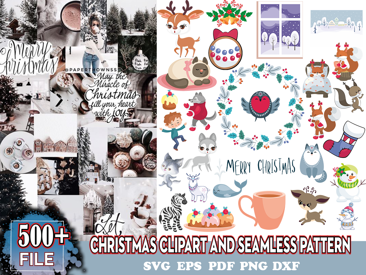 500 Christmas Clipart And Seamless Pattern Bundle, Christmas | Inspire ...
