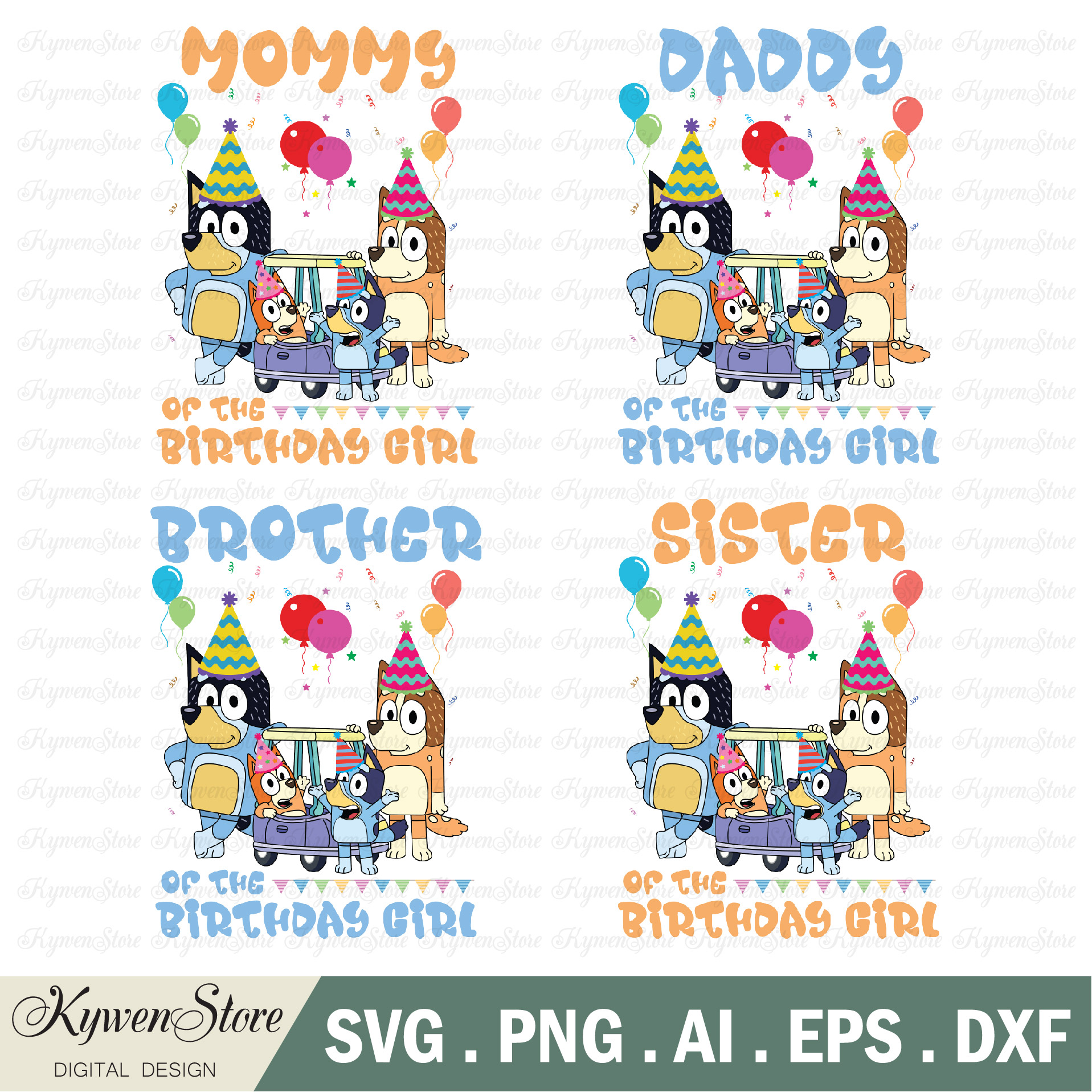 Bluey Birthday Girl & Family Svg, Personalizable Family Birt - Inspire Uplift