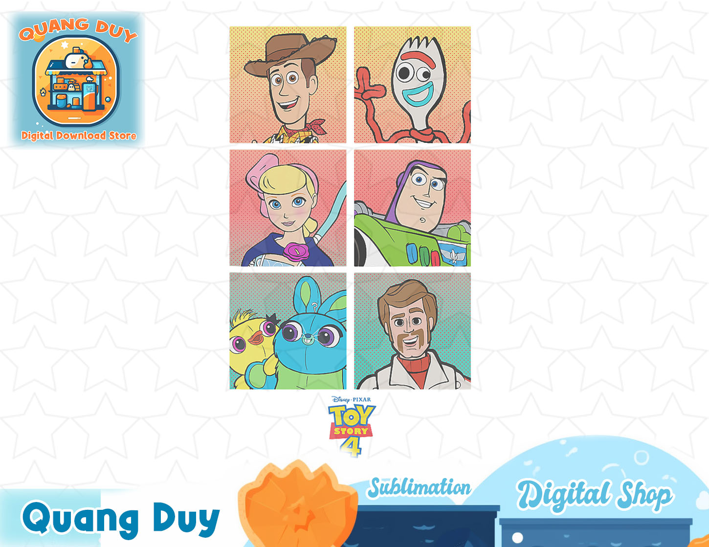 Disney Pixar Toy Story 4 Character Grid T-Shirt copy png - Inspire Uplift