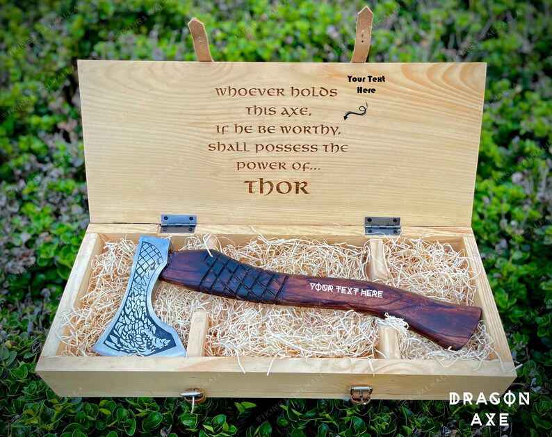 Viking Bearded Axe with Personalized Engraved Wooden Gift Bo - Inspire ...