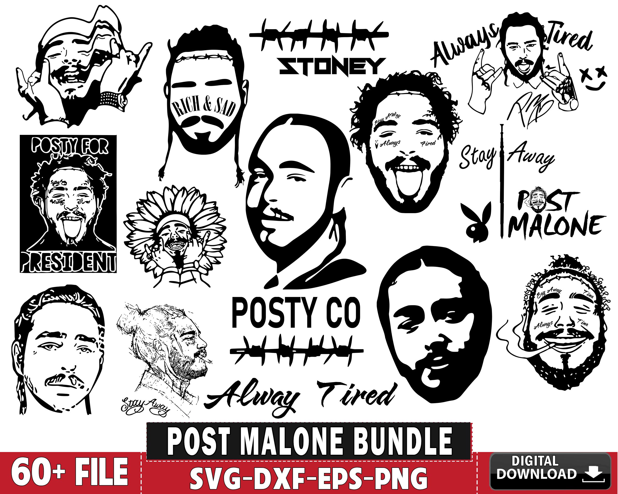 60 file Post Malone svg bundle, Digital Download | Inspire Uplift