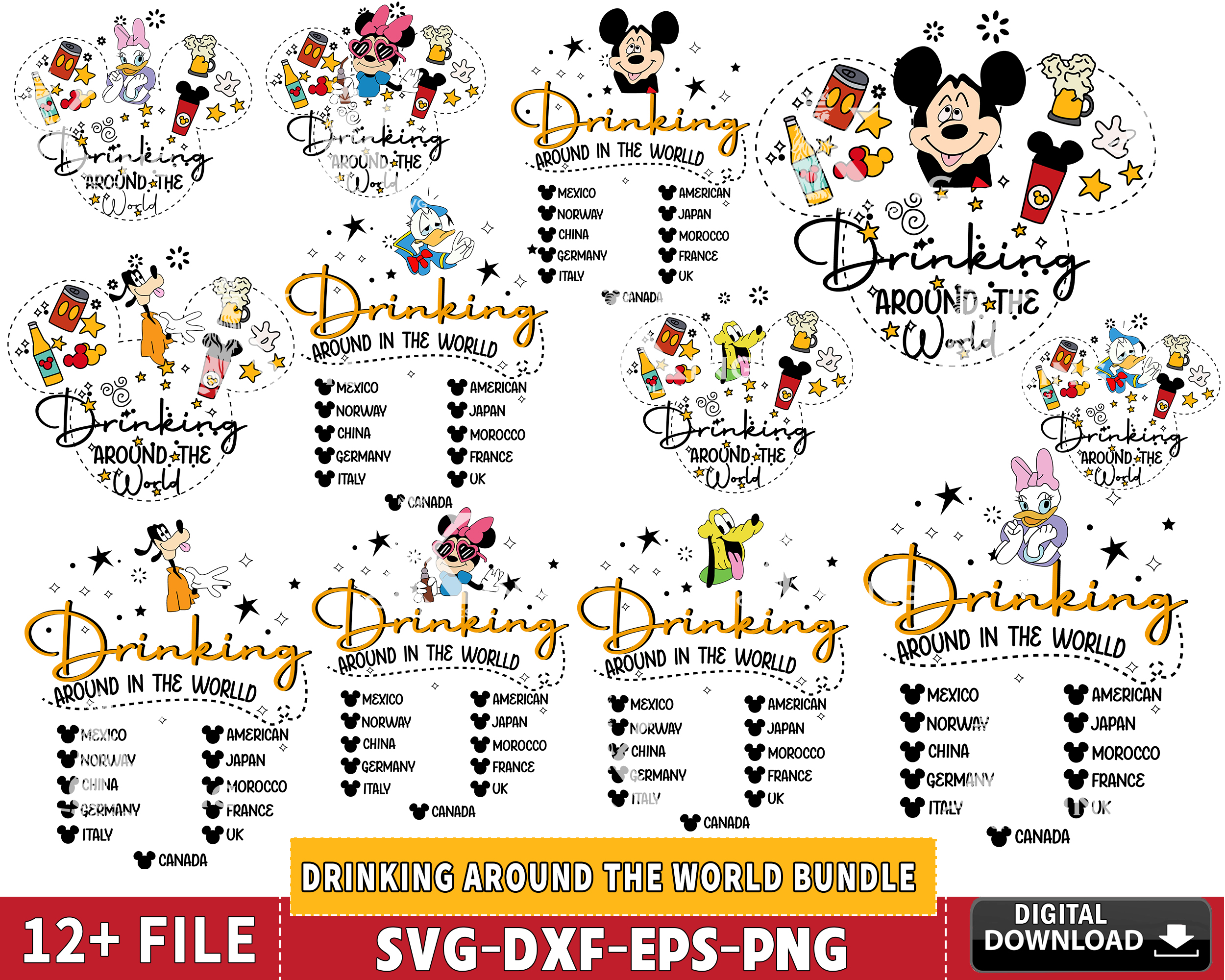 Drinking Around The World Bundle svg, Mickey Drinking svg, M | Inspire ...