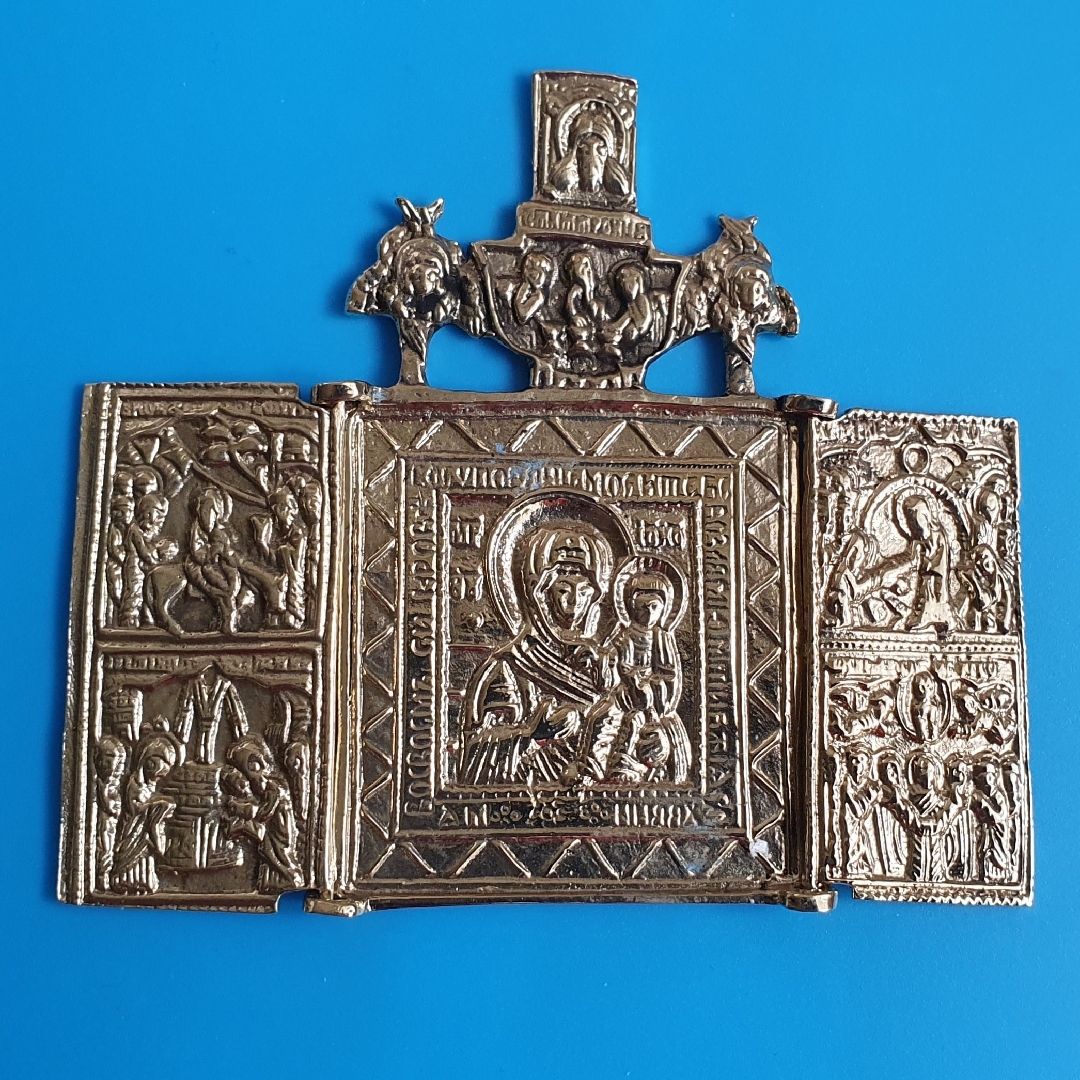Kazan Theotokos orthodox foldable brass icon compact size | Inspire Uplift