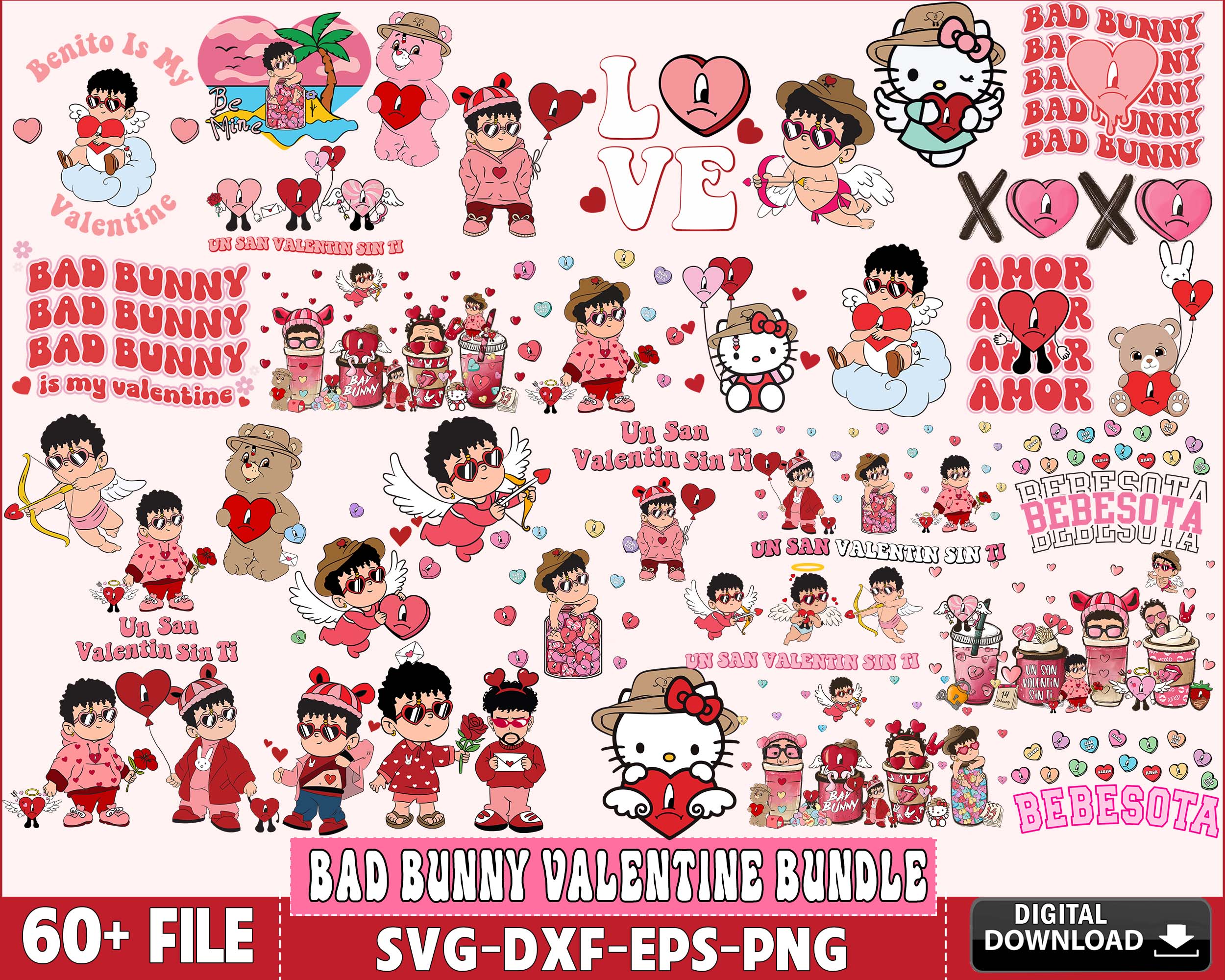 60 file Bad bunny valentine bundle svg, Digital Download - Inspire Uplift