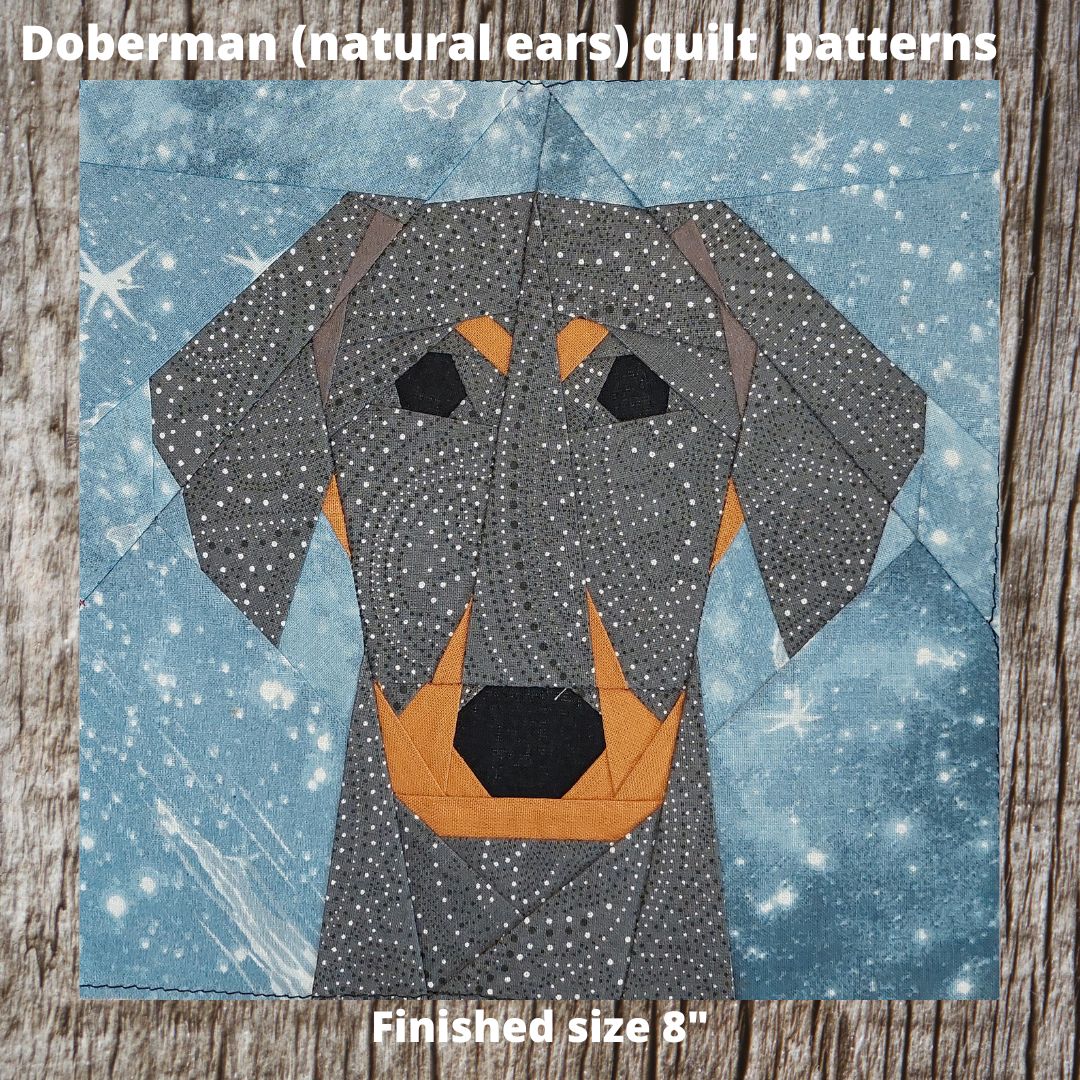 Doberman natural ears quilt block patterns 4 versions with | Inspire Uplift