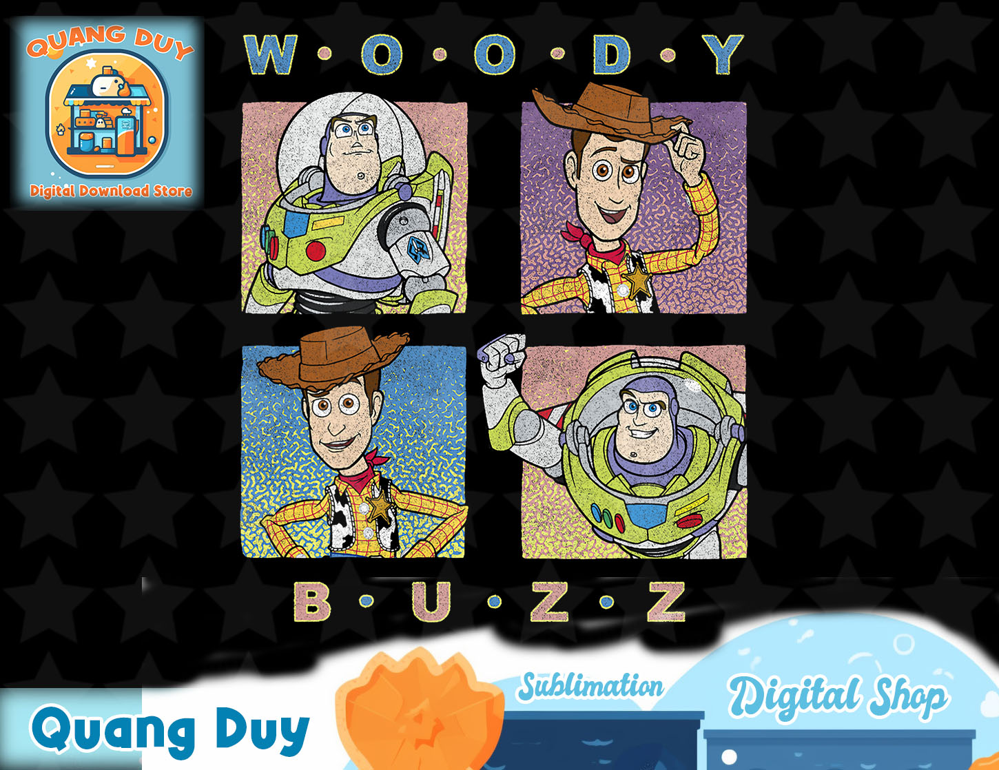 Disney Pixar Toy Story Woody and Buzz Panel Grid T-Shirt cop - Inspire ...