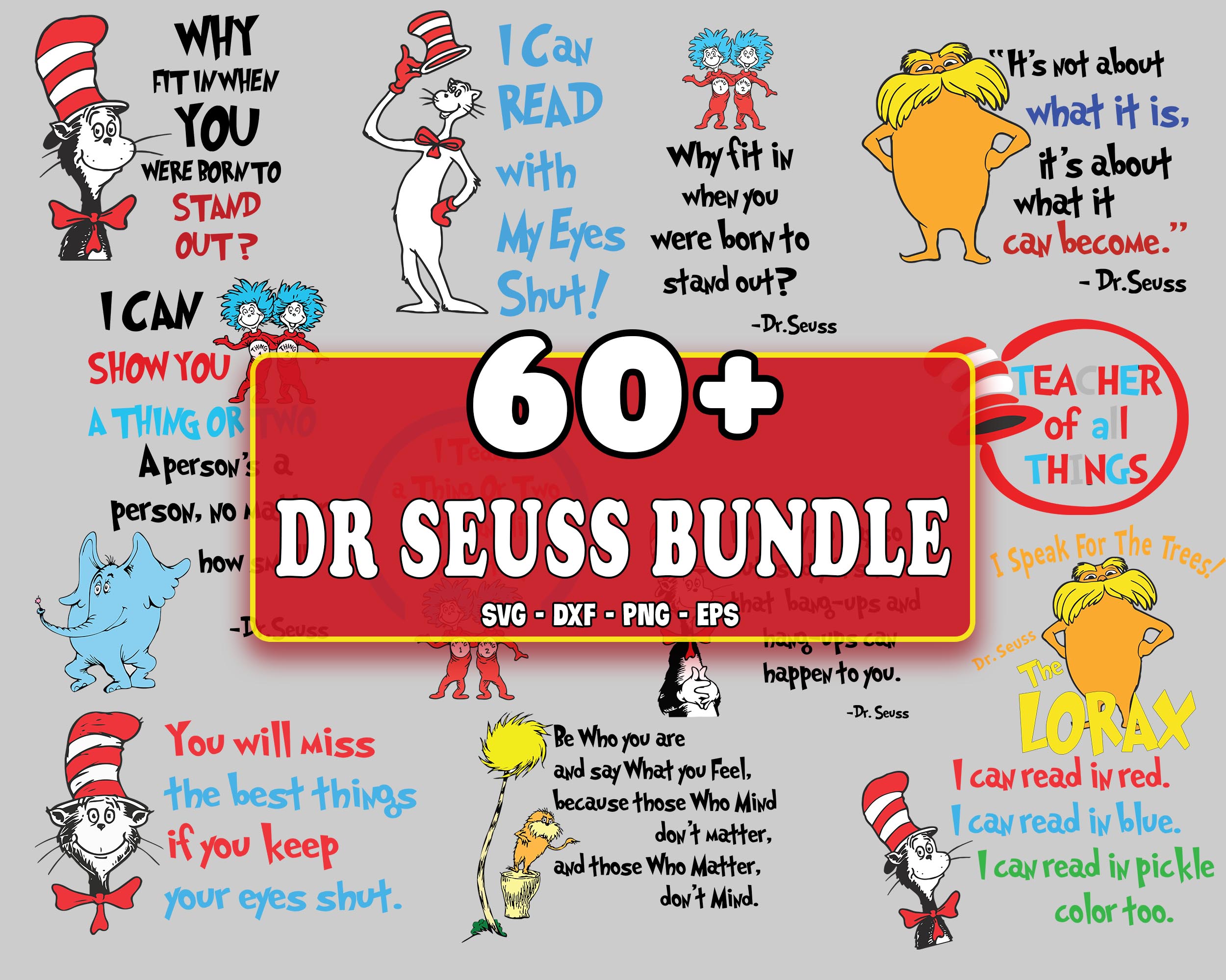 60 file dr seuss bundle svg, Digital Download | Inspire Uplift