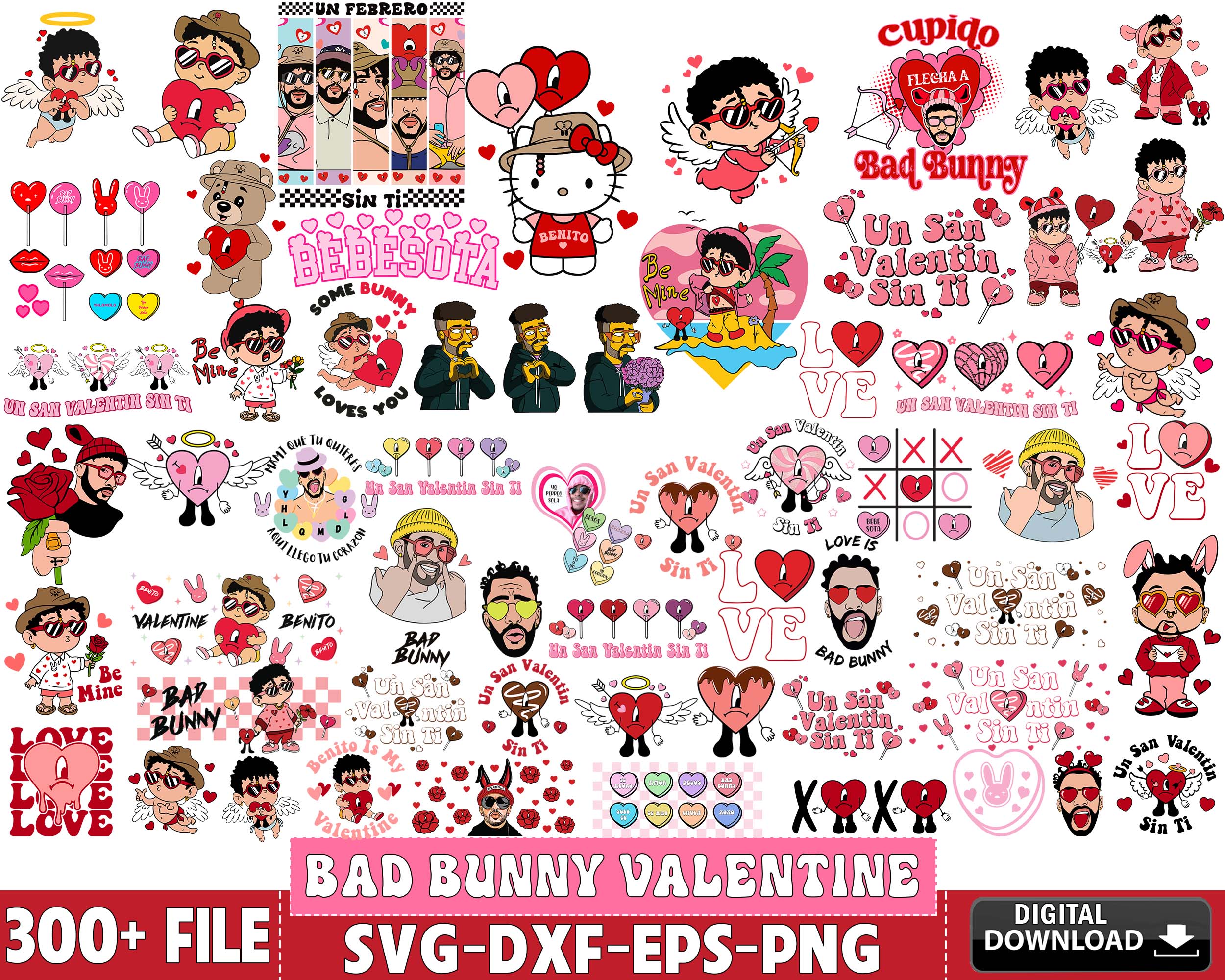 300 file Bad Bunny valentine bundle SVG, Digital Download | Inspire Uplift