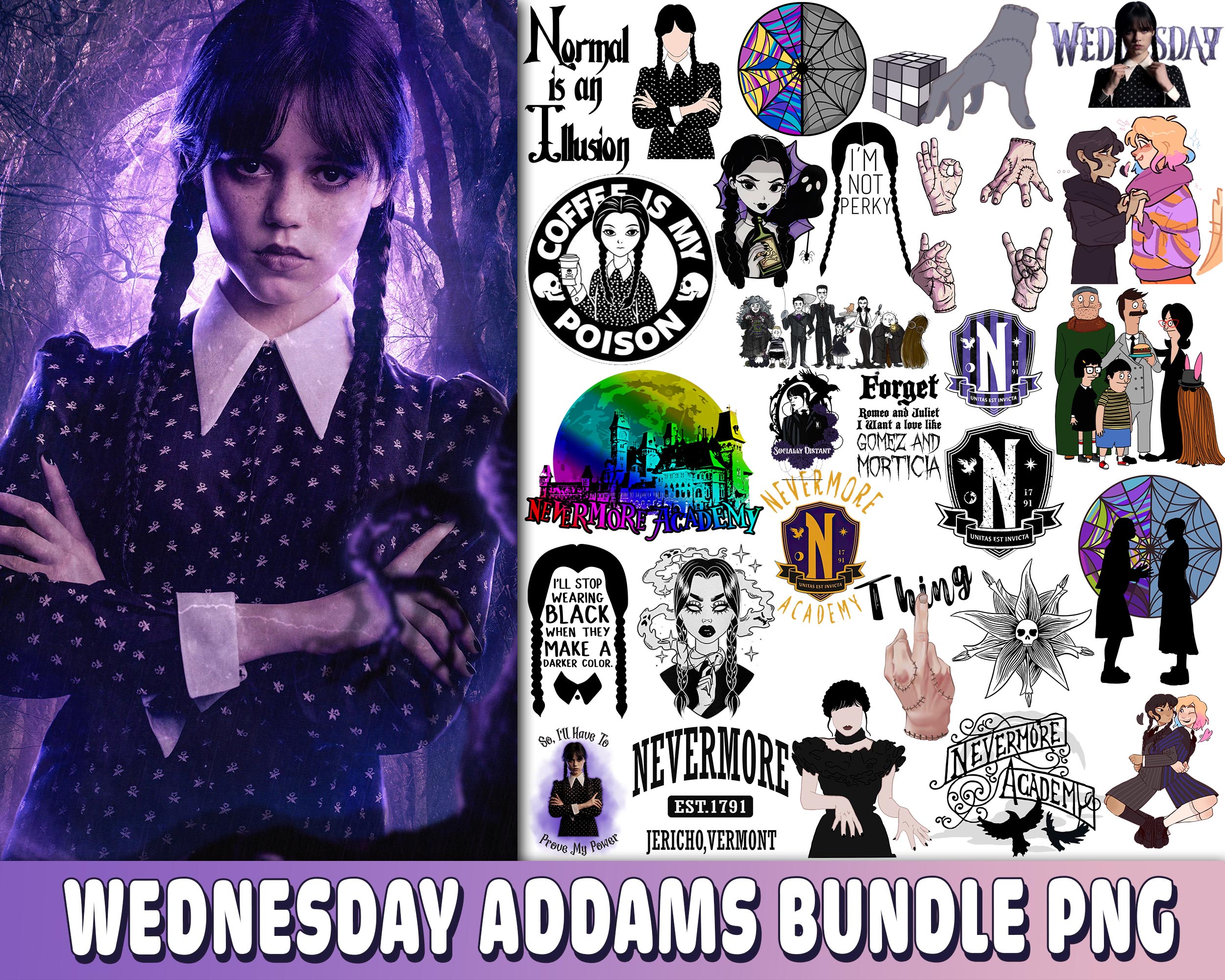 Wednesday Addams bundle png ,Wednesday Addams png - Inspire Uplift