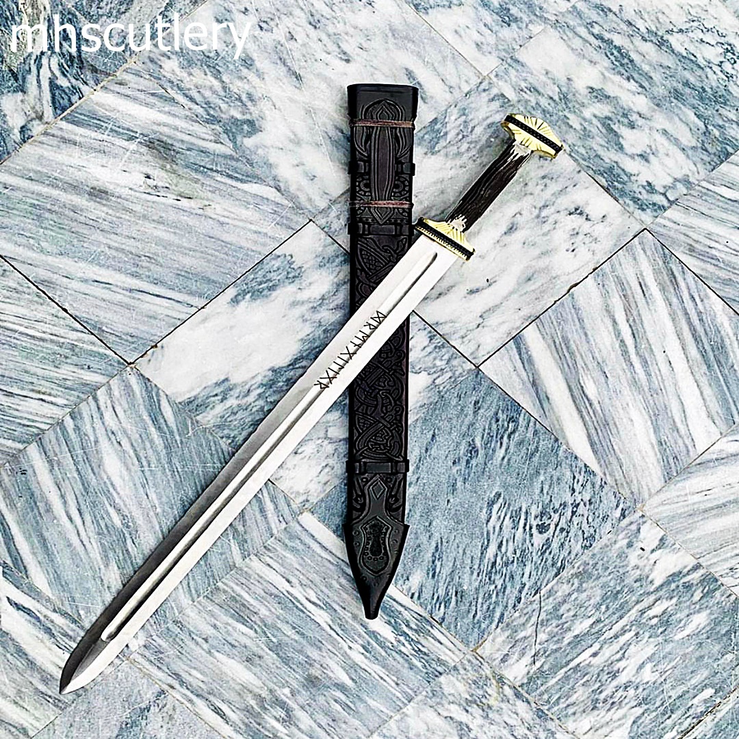 Custom Handmade Carbon Steel Bushcraft Viking Sword With Woo | Inspire ...