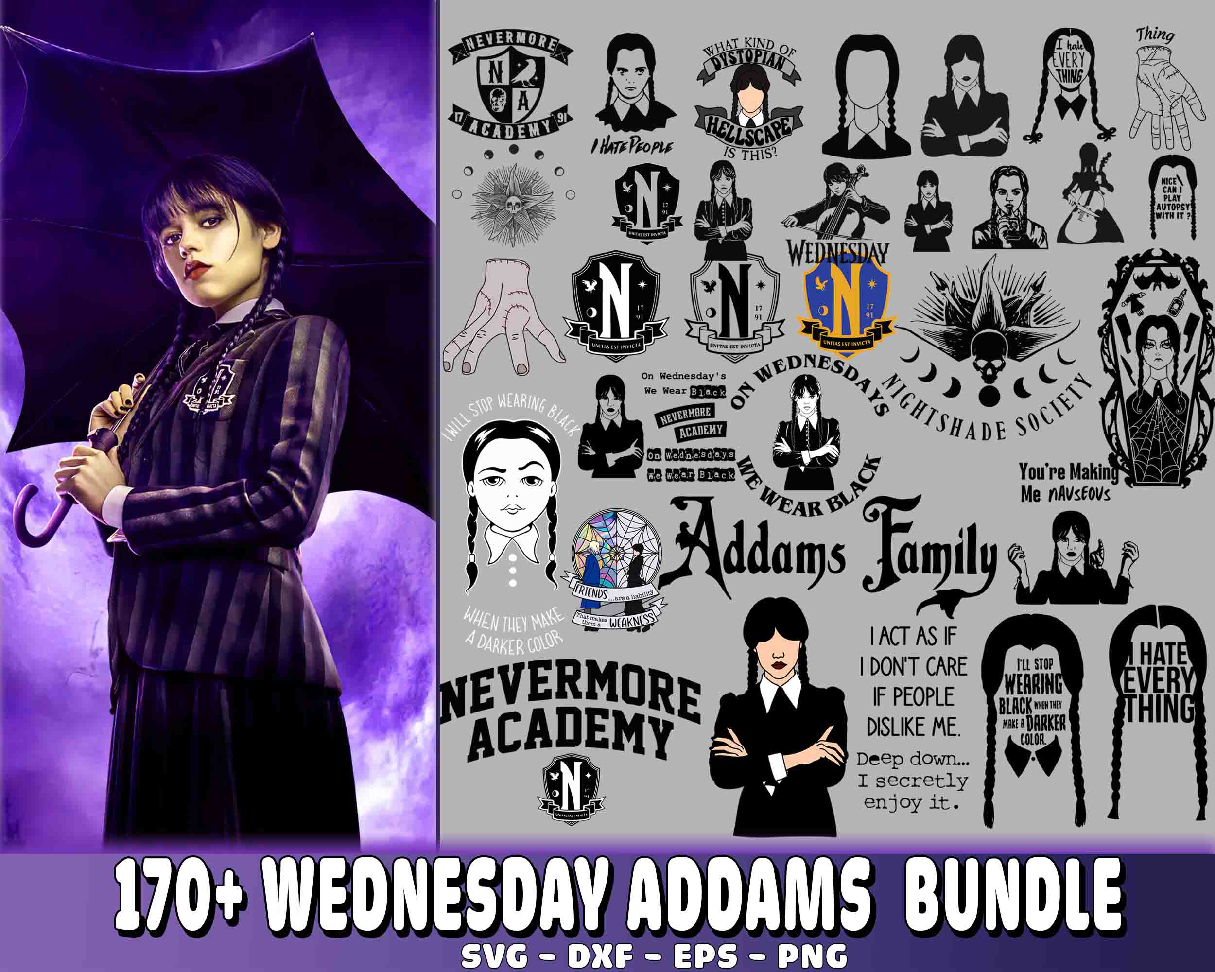 170 file Wednesday Addams svg , Digital Download | Inspire Uplift