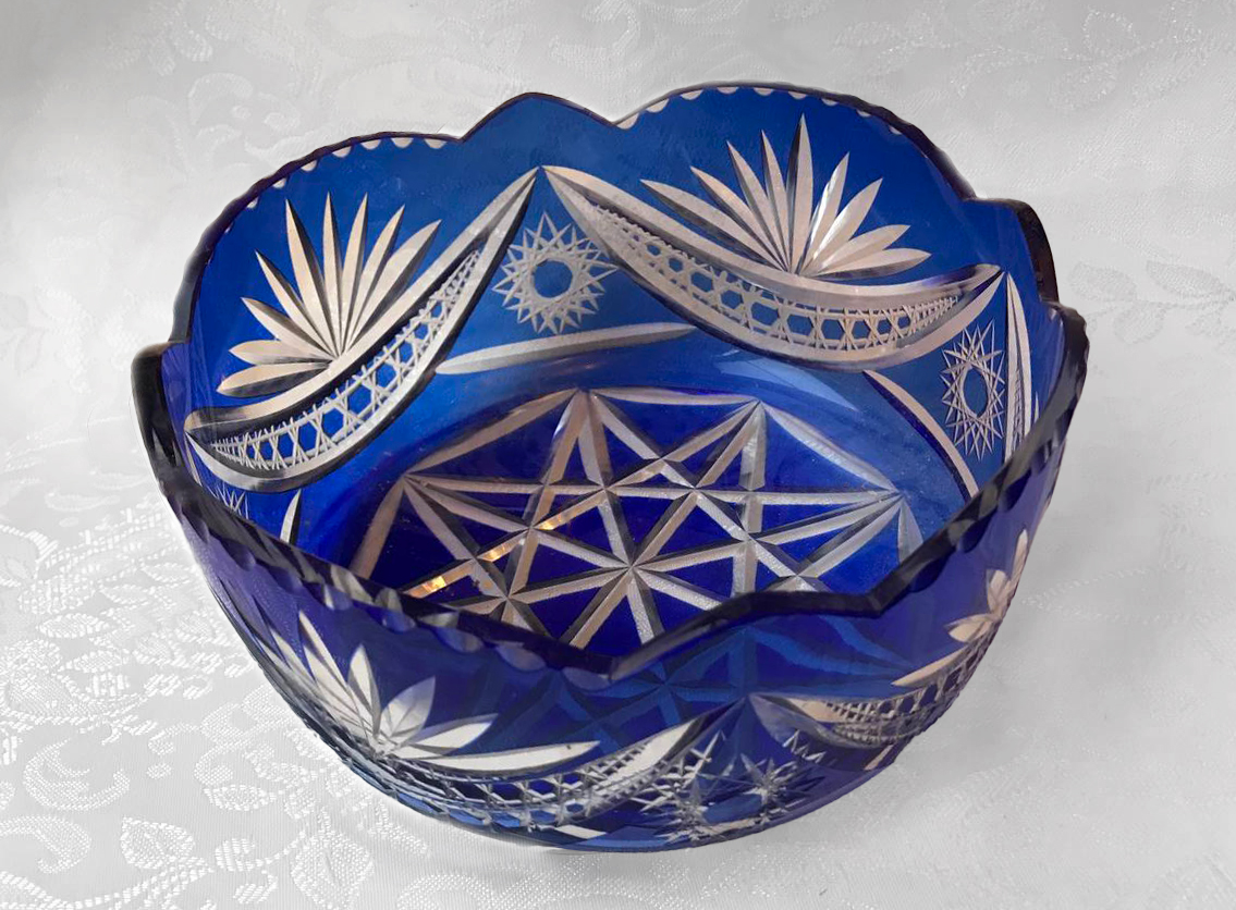 Blue Crystal Glass Cobalt Vase Carved Bowl Cup Fruit Colored | Inspire ...