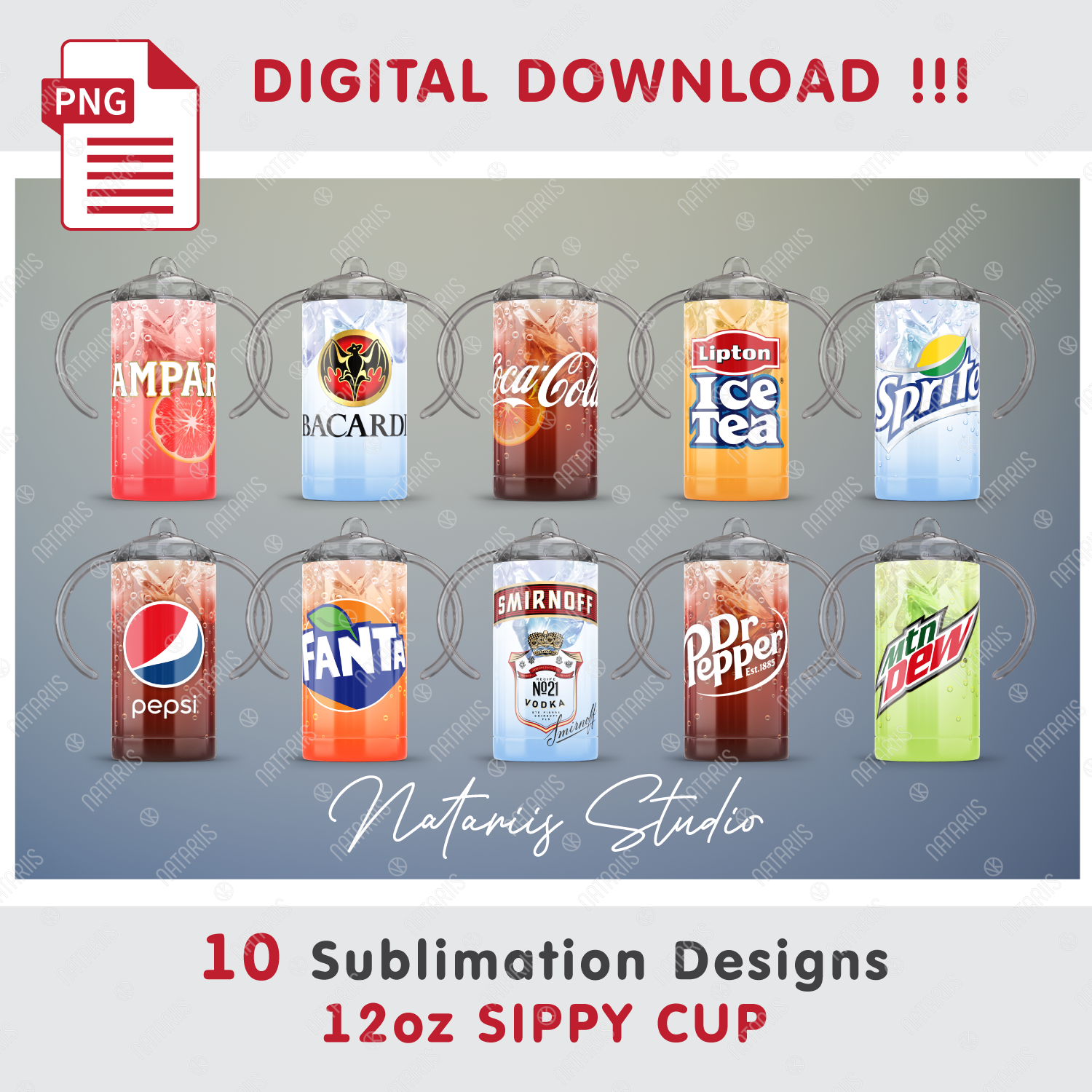 10 Inspired Ice Drinks Seamless Sublimation 12oz Kids Sippy - Inspire ...