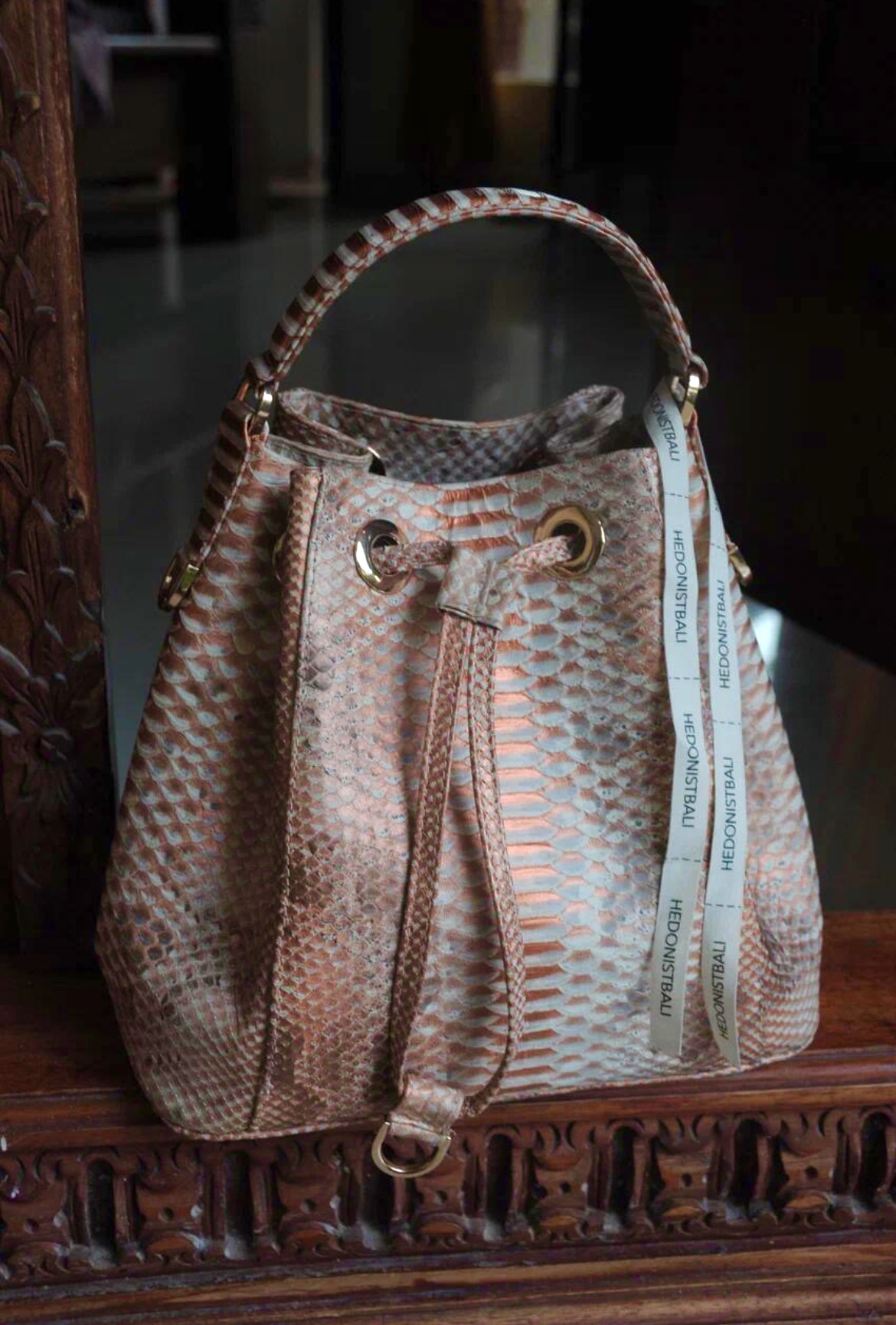 Genuine python skin blac bucket crosshandle bag/ designer wo | Inspire ...