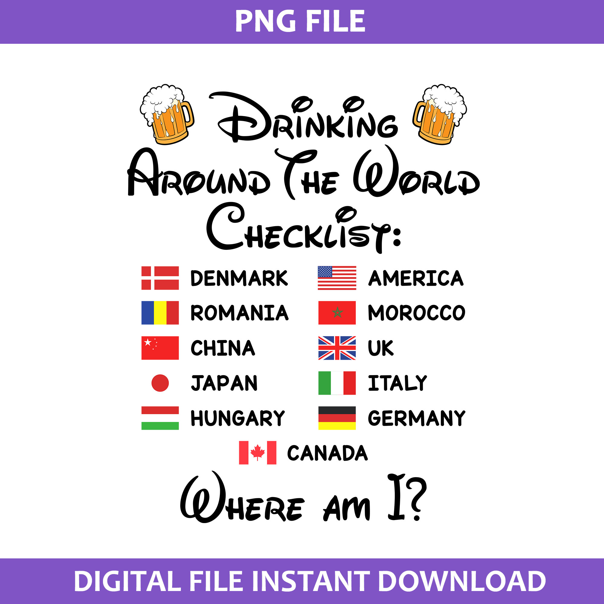 Dinking Around The Worls Checklist Nation Png, Disney Drinki - Inspire ...