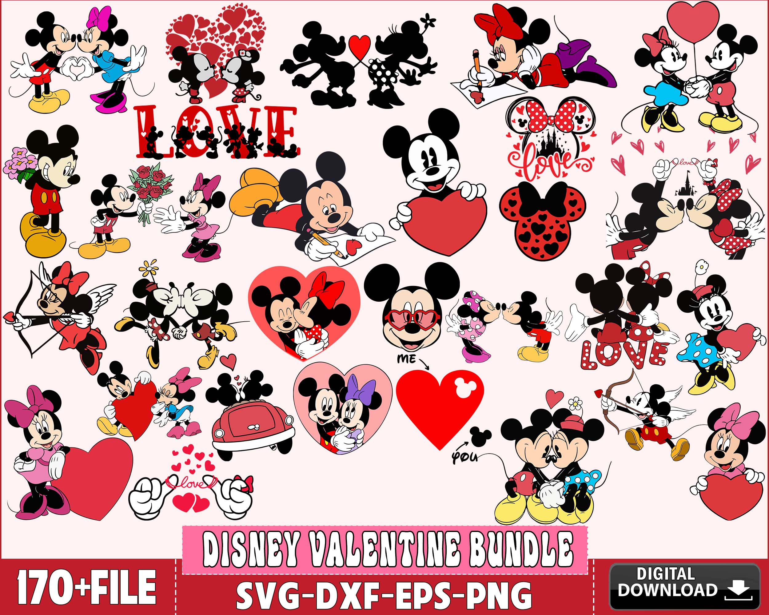 170 file disney valentines day bundle svg, Digital Download | Inspire ...