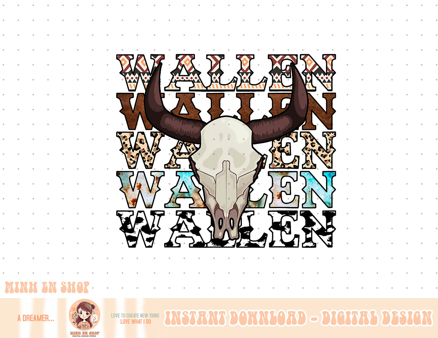 Wallen Western Cow Skull Shirt Merch Cute Outfit png - Inspire Uplift
