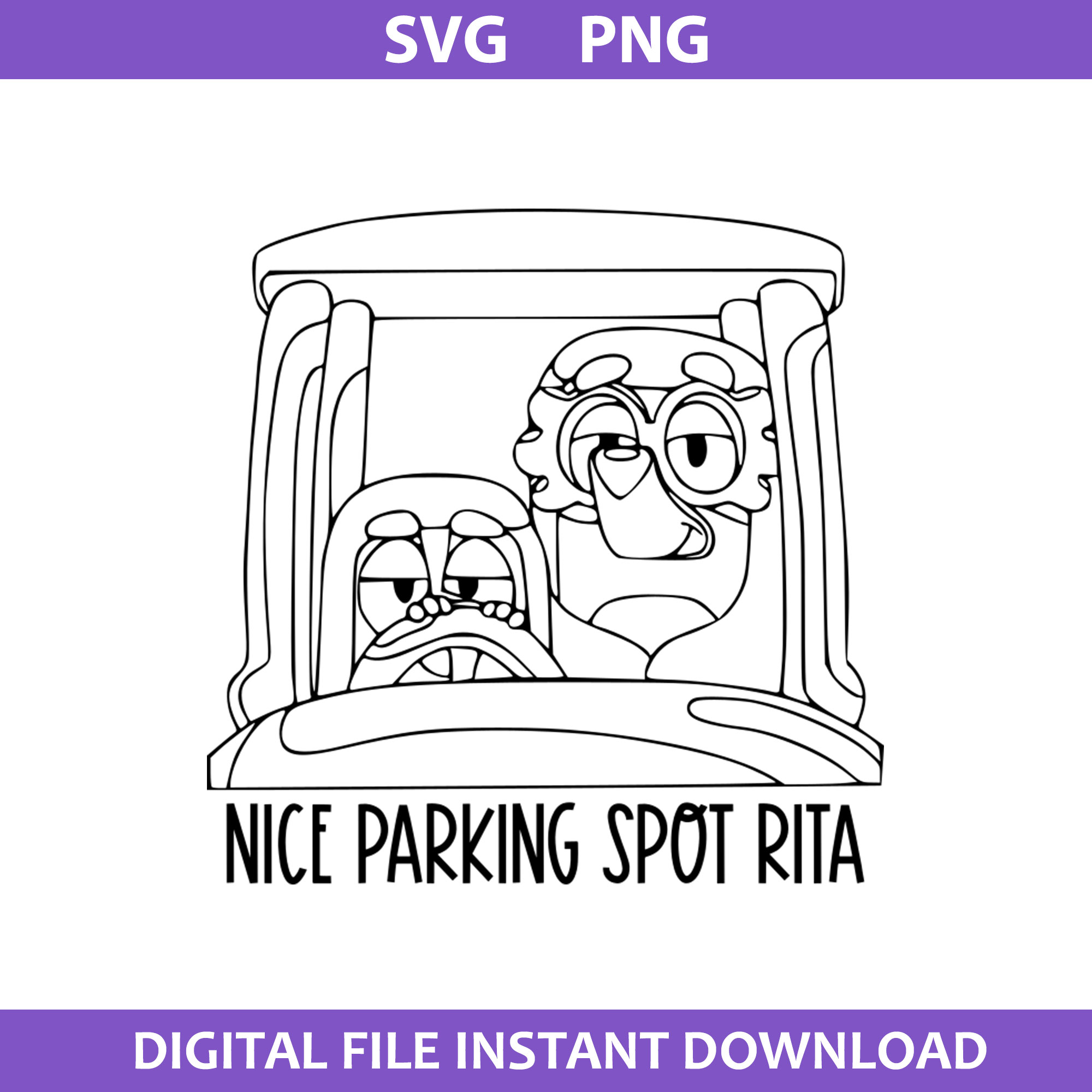 Nice Parking Spot Rita Outline Svg, Bluey Svg, Cartoon Svg, | Inspire ...