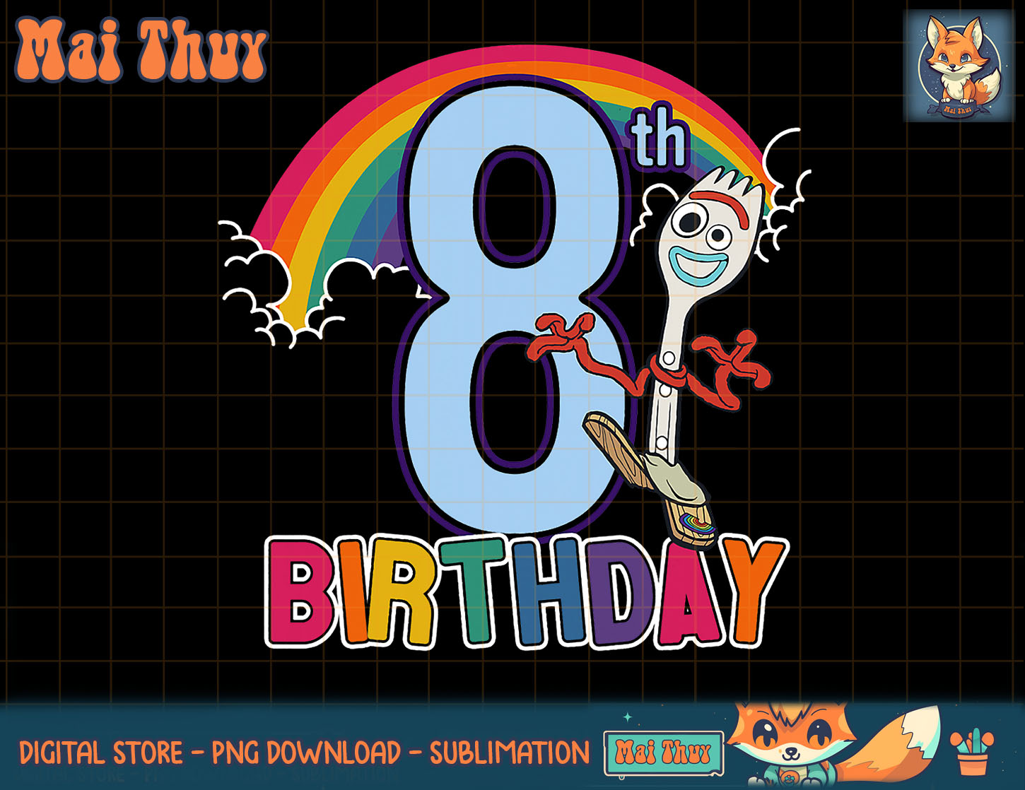 Disney Pixar Toy Story 4 Forky 8th Rainbow Birthday T-Shirt | Inspire ...